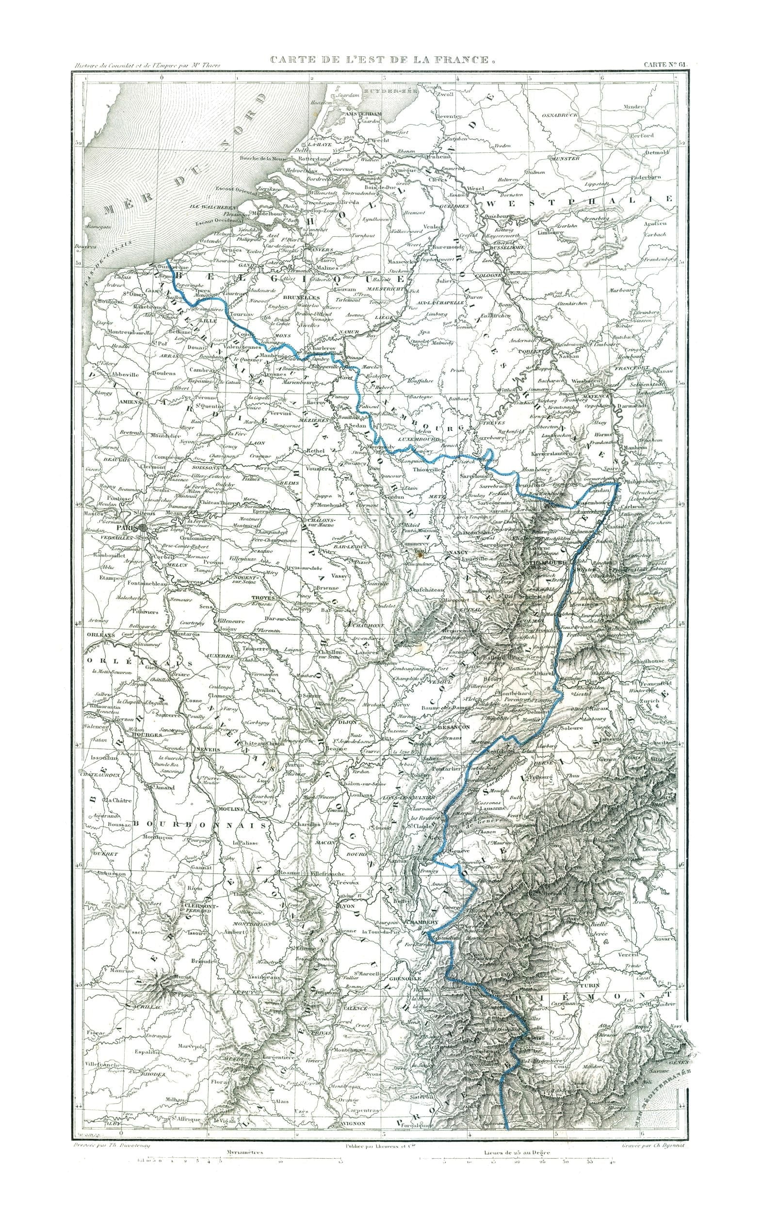 Historic Map - France East - Thiers 1866 - 23 x 36.65 - Vintage Wall ...