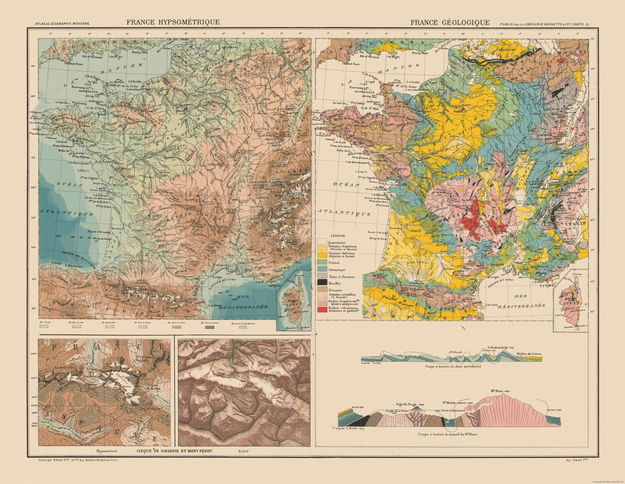 Historic Map - France Hypsometric Geological - Schrader 1908 - 29.68 x ...