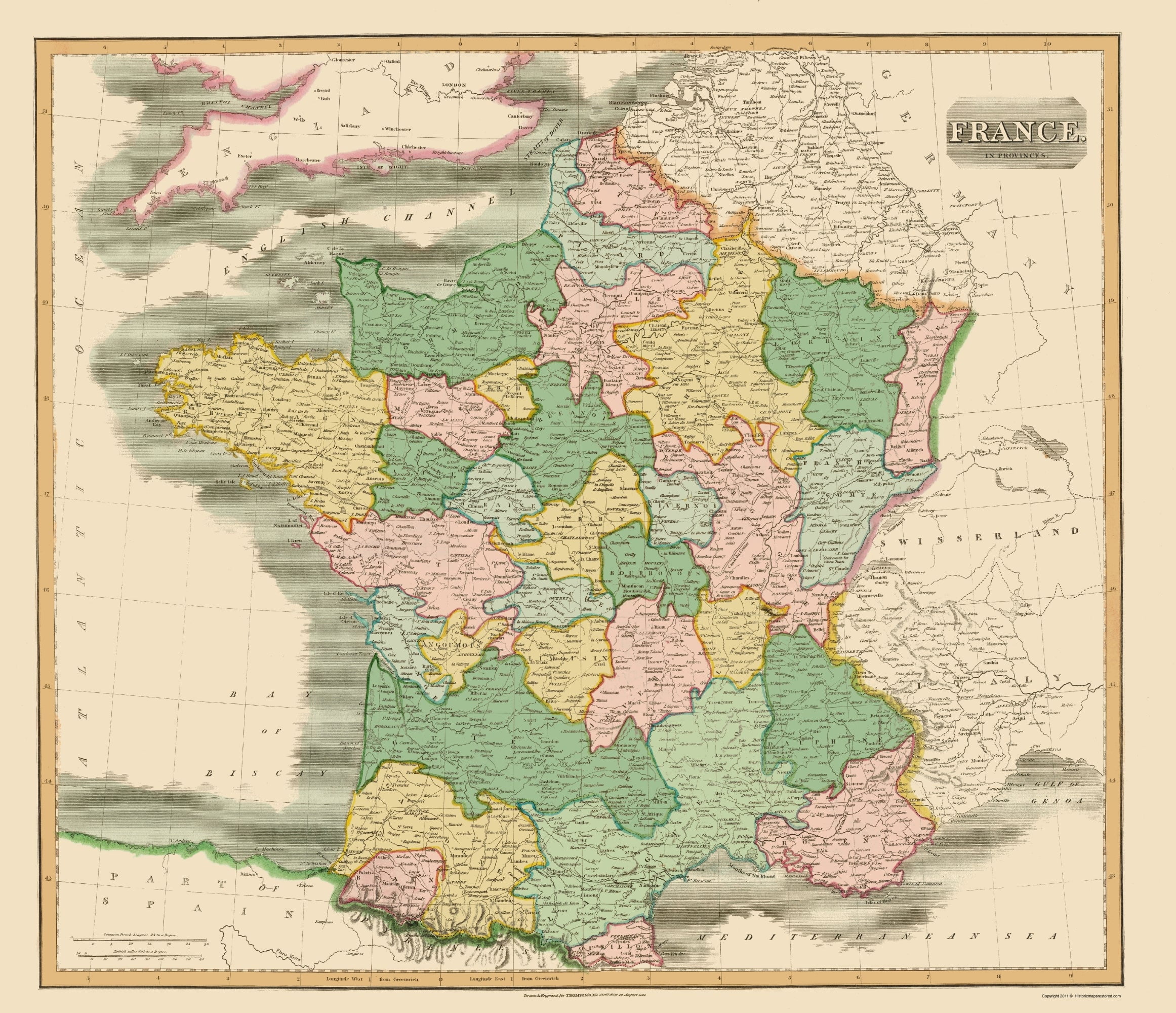 Historic Map - France Provinces - Thomson 1814 - 23 x 26.71 - Vintage ...