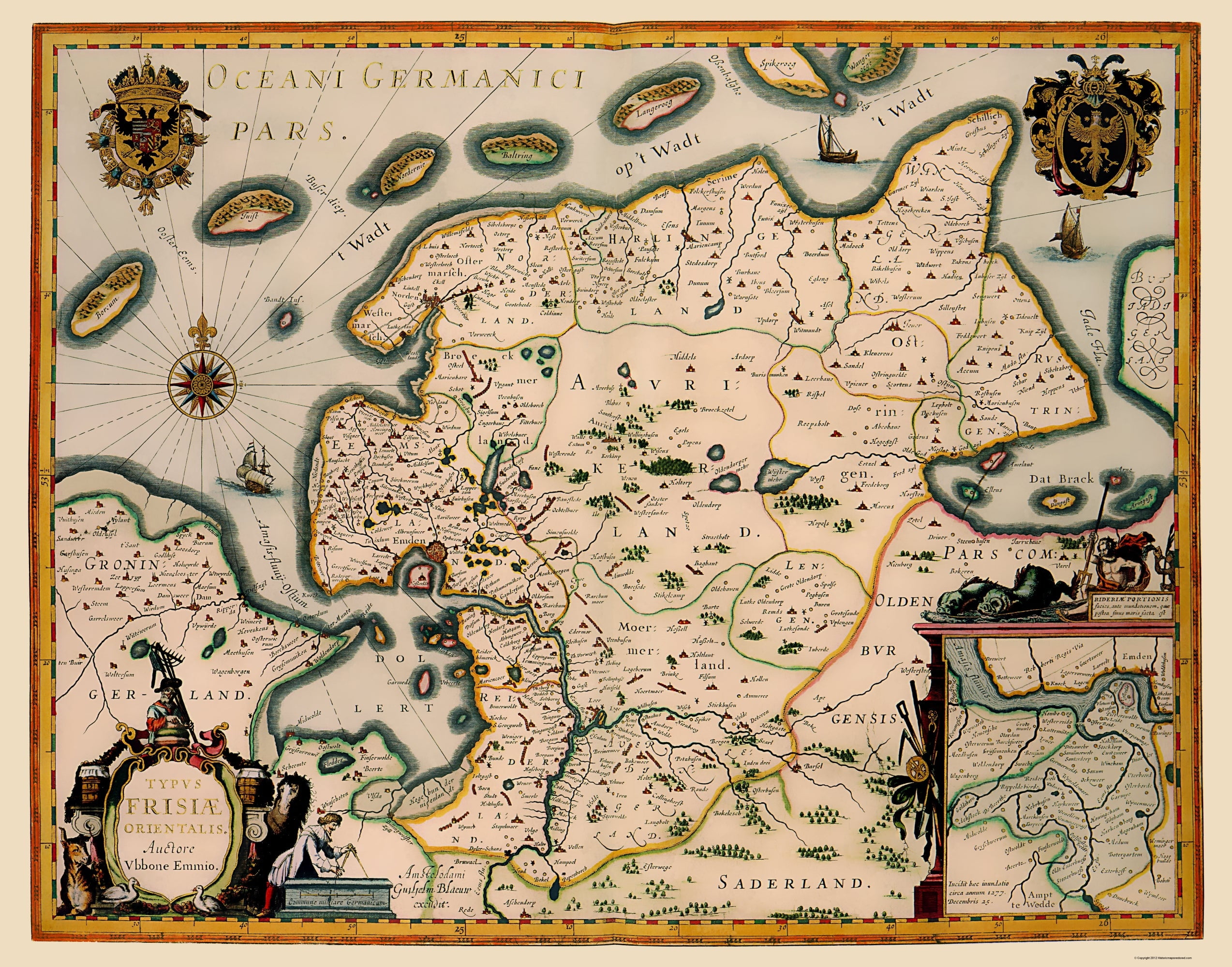 Historic Map - Friesland East Netherlands - Blaeu 1630 - 23 x 29.29 ...