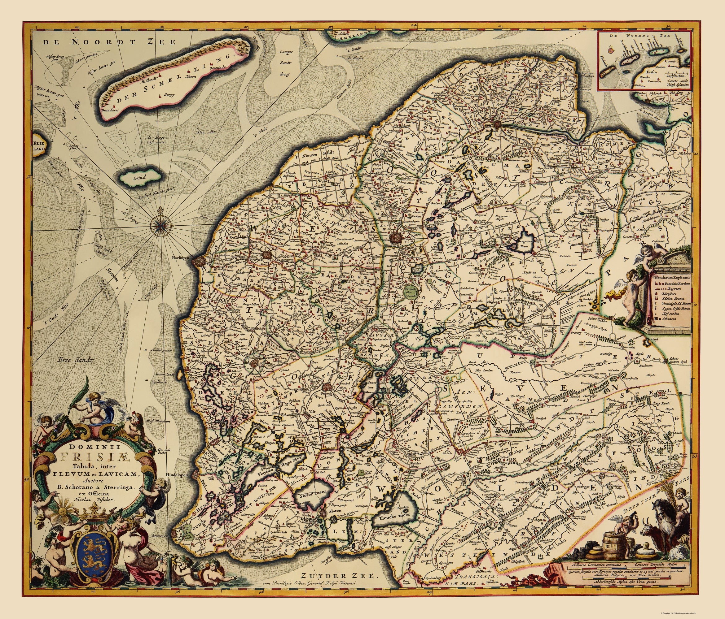 Historic Map - Friesland Province Netherlands - Visscher 1680 - 23 x 26 ...