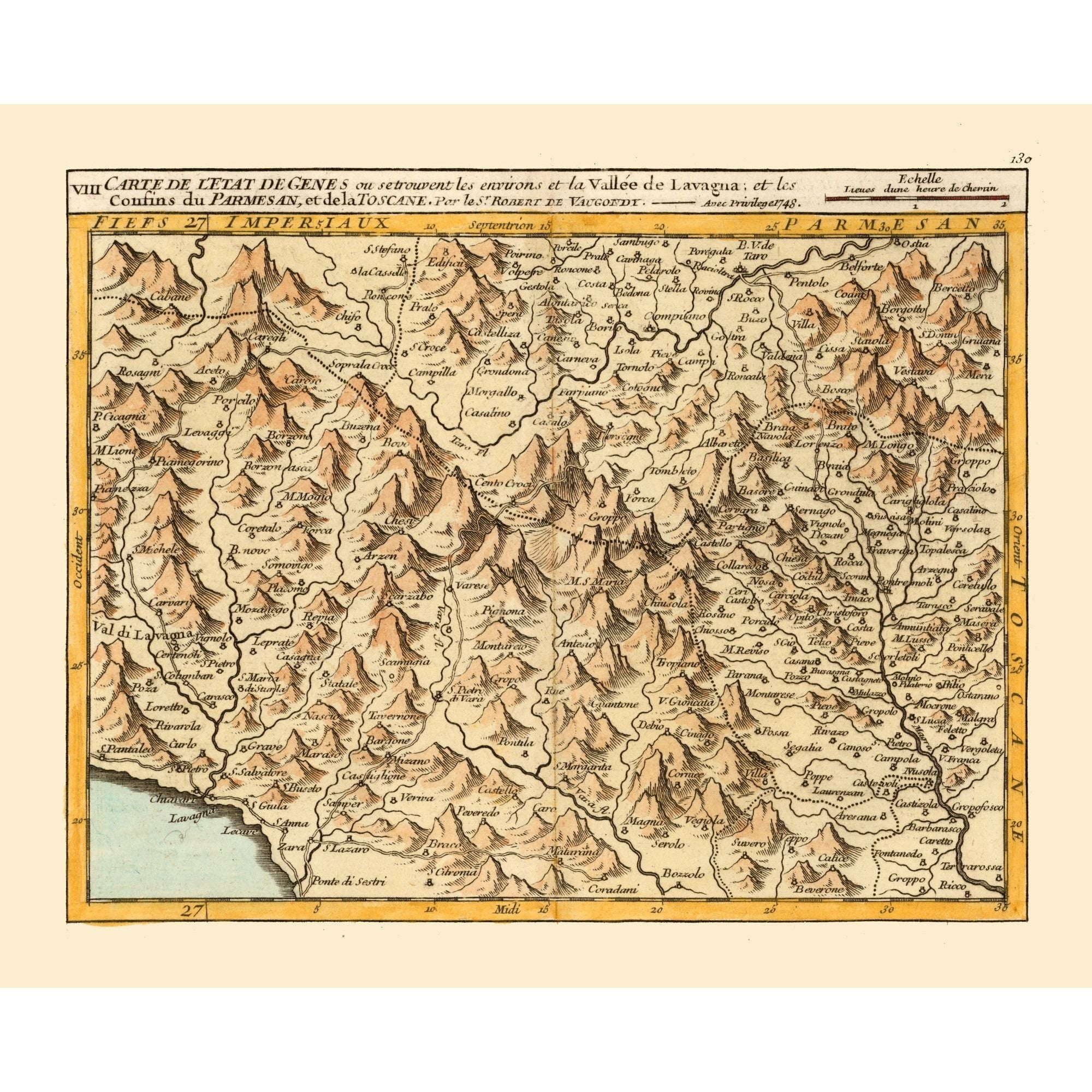 Historic Map - Genoa Province Italy - Robert 1748 - 28.44 x 23 ...