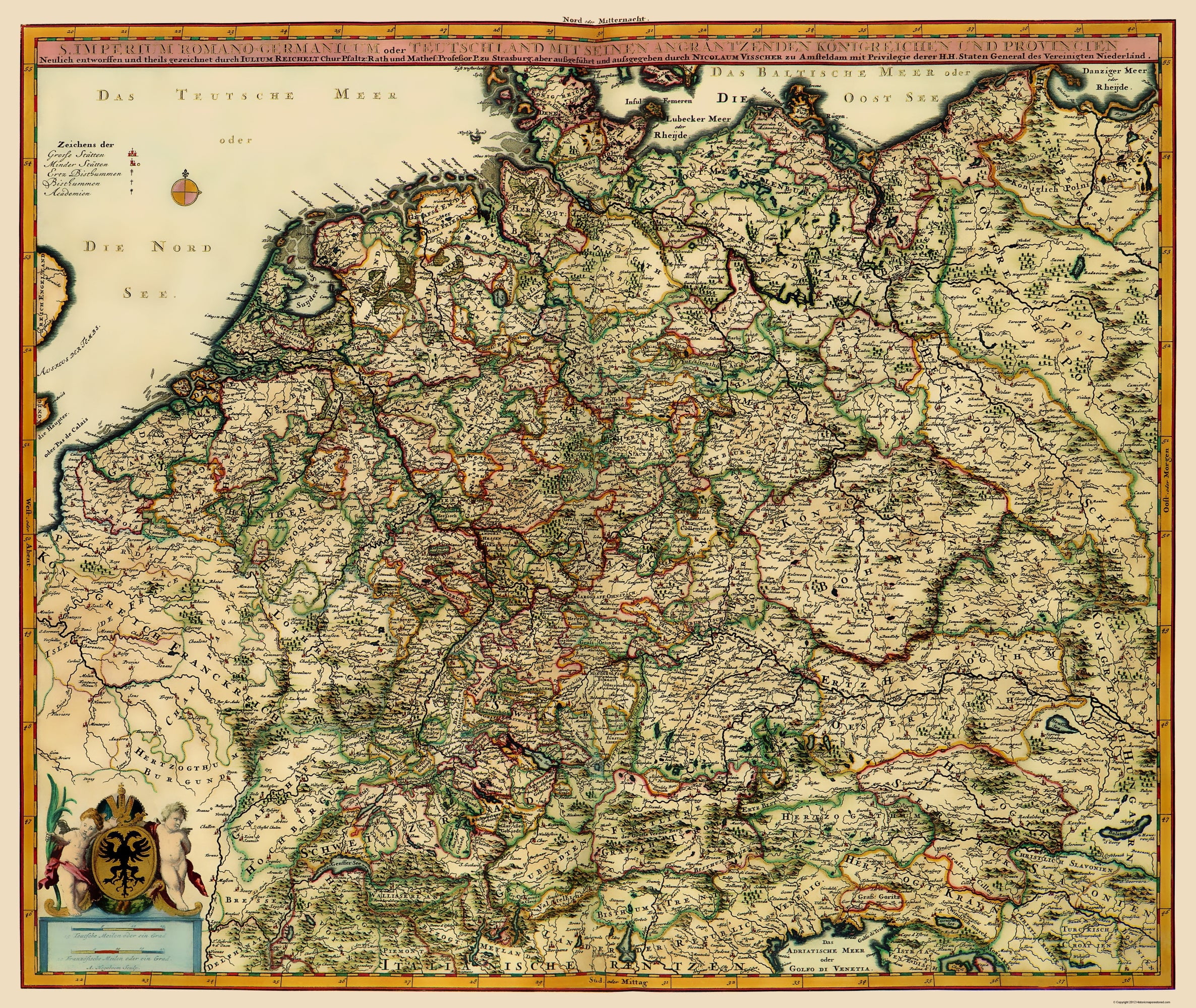 Historic Map - German Roman Empire Germany - Visscher 1681 - 23 x 27.28 ...