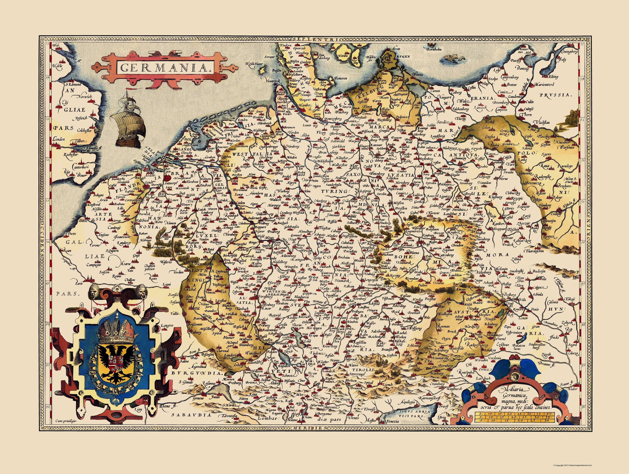 Historic Map - Germania Germany - Ortelius 1587 - 23 x 30.48 - Vintage ...