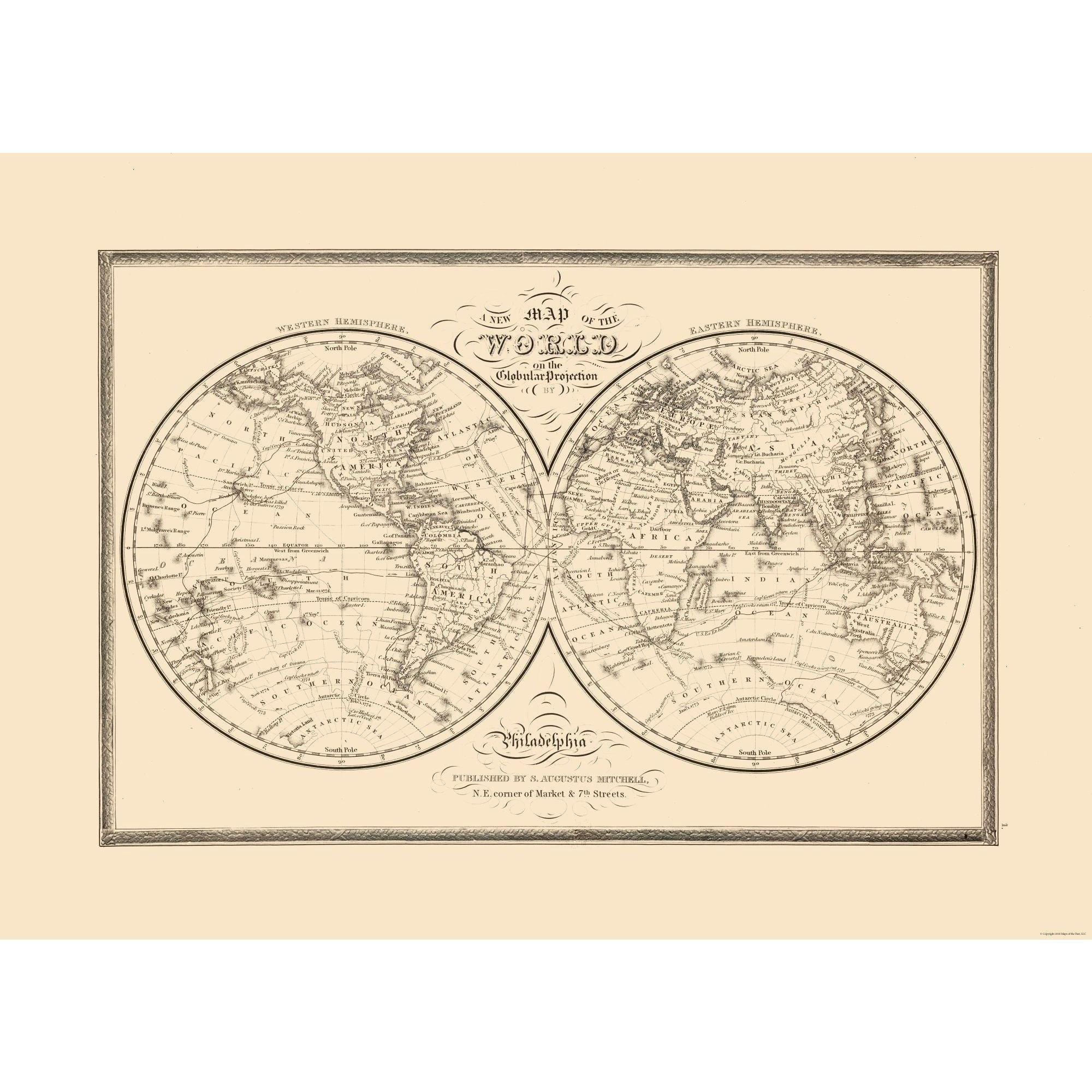 Historic Map - Globular Projection - Mitchell - 31.92 x 23 - Vintage ...