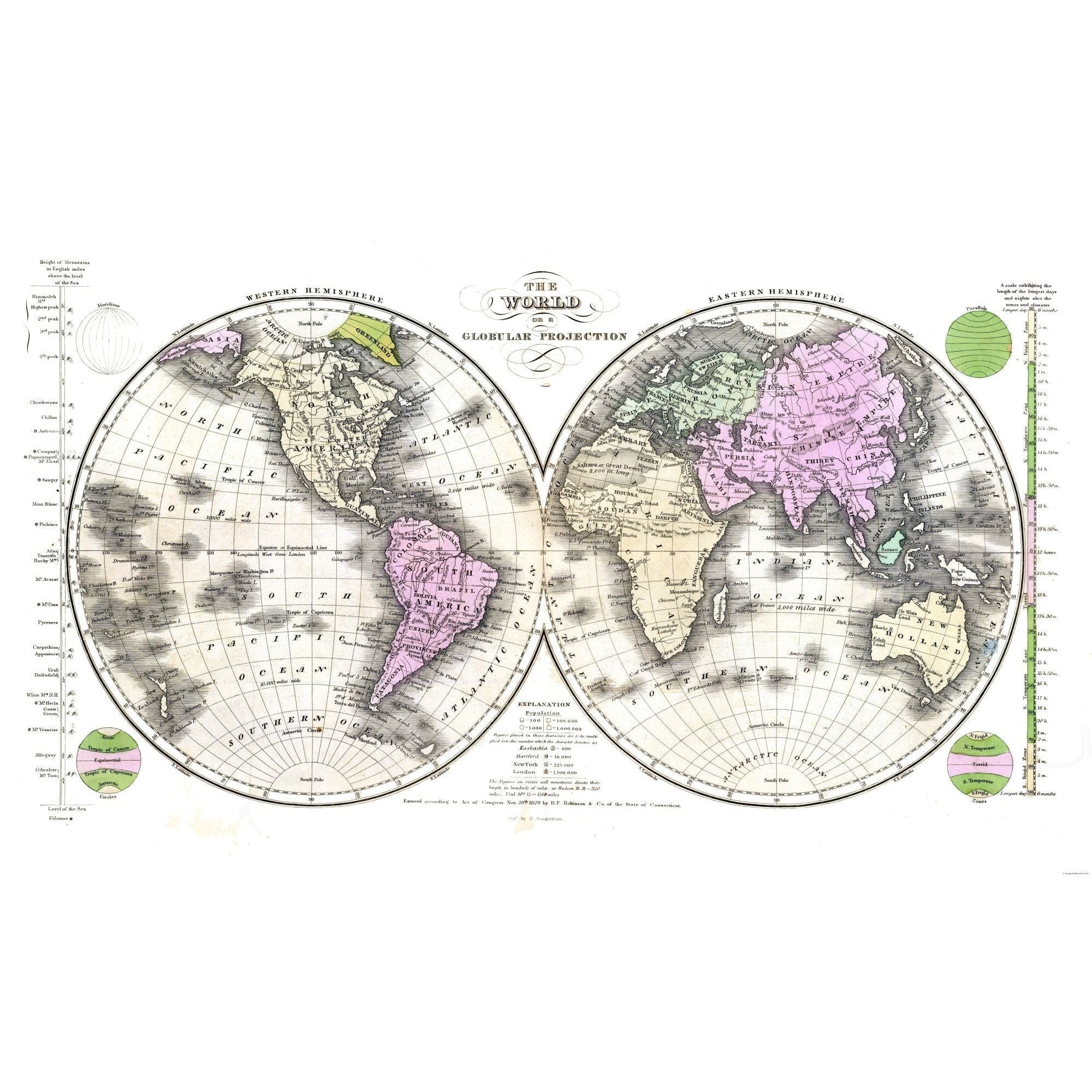 Historic Map - Globular Projection - Robinson 1829 - 37.95 x 23 ...