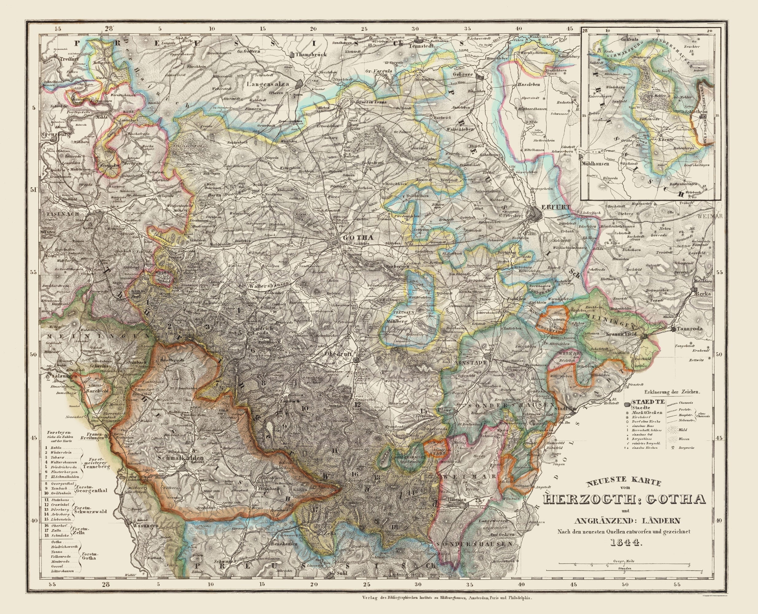 Historic Map - Gotha Herzogth Germany - Meyer 1844 - Vintage Wall Art ...