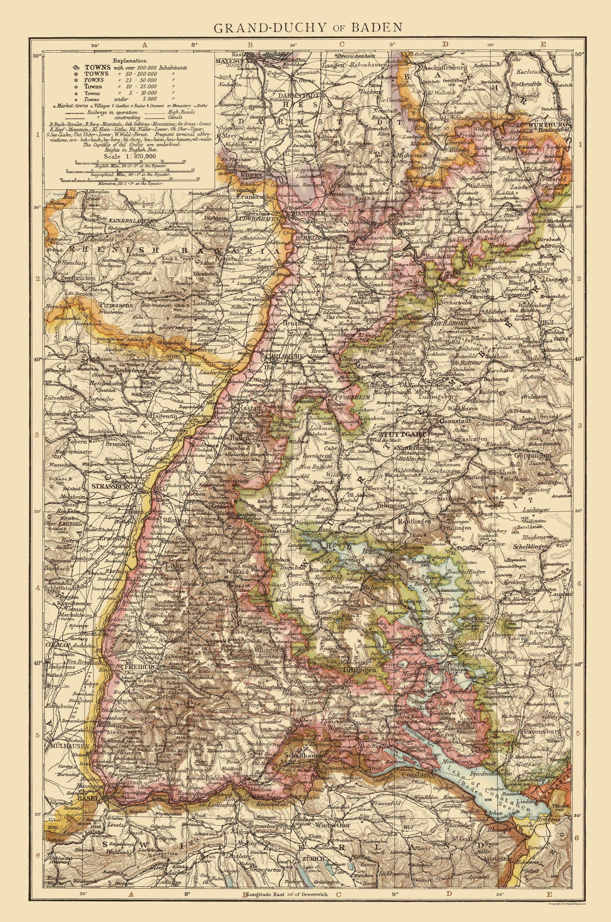 Historic Map - Grand Duchy Baden Germany - Andree 1895 - 23 x 34.70 ...