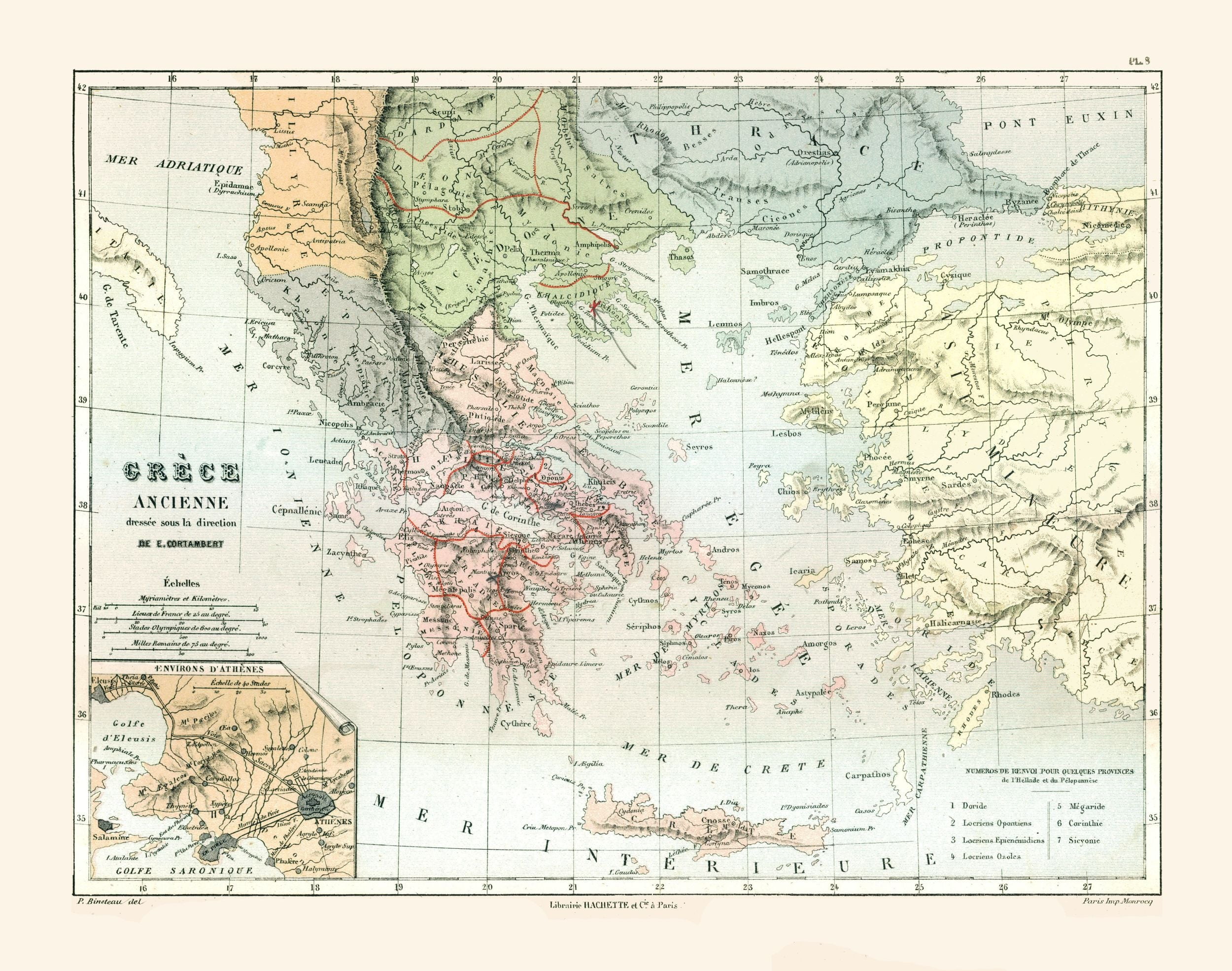 Historic Map - Greece Ancient - Cortambert 1880 - 30.02 x 23 - Vintage ...