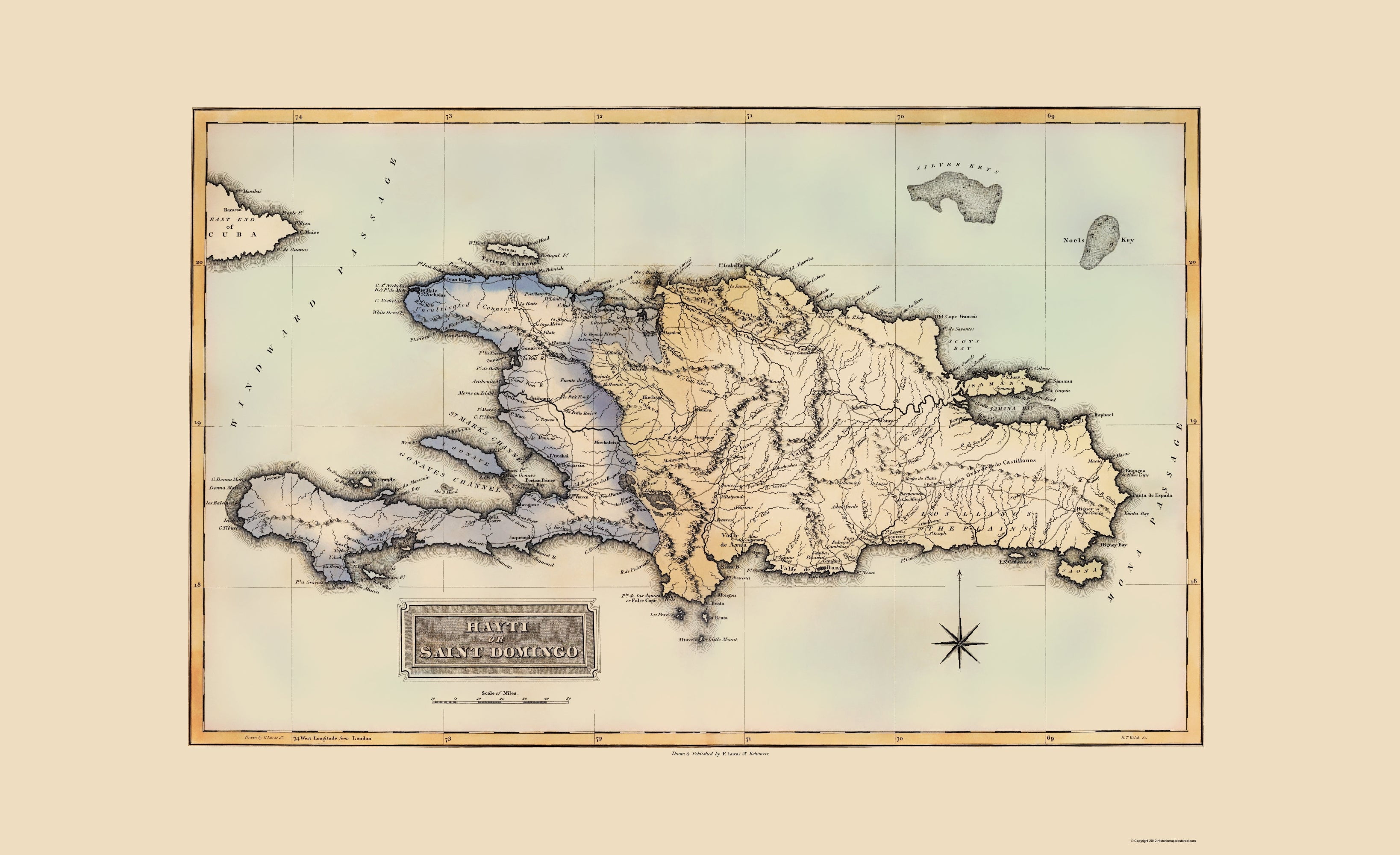 Historic Map - Haiti Dominican Republic - Lucas 1823 - 23 x 37.68 ...