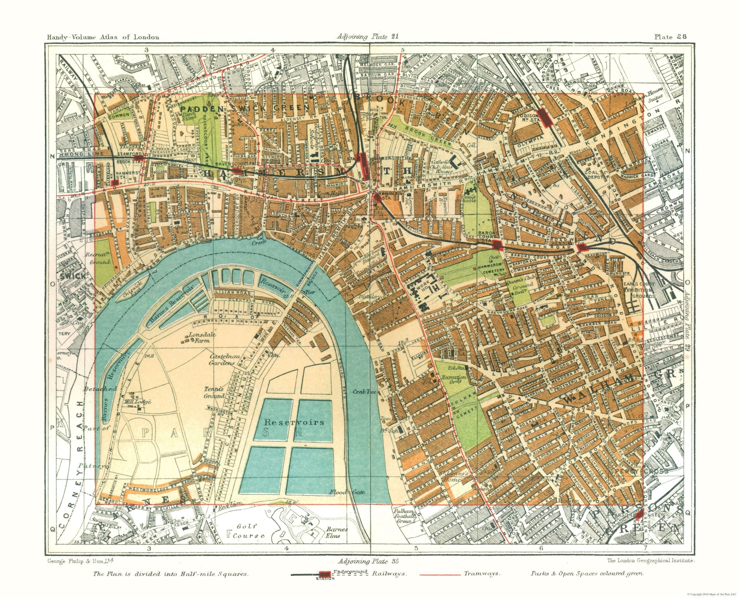 Historic Map - Hammersmith London England - Philip 1904 - Vintage Wall ...