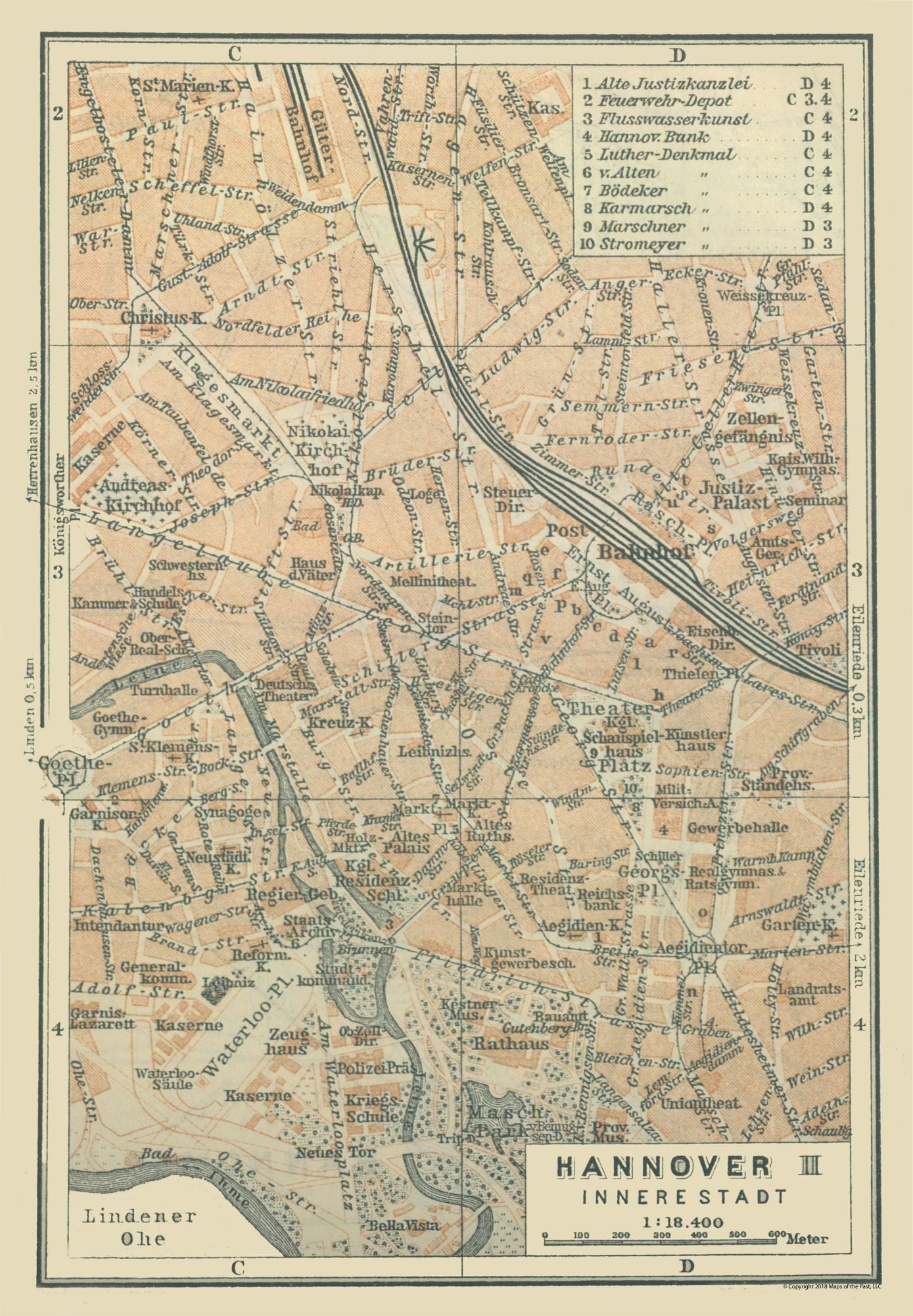 Historic Map - Hannover Germany Inner City - Baedeker 1914 - 23 x 33.13 ...