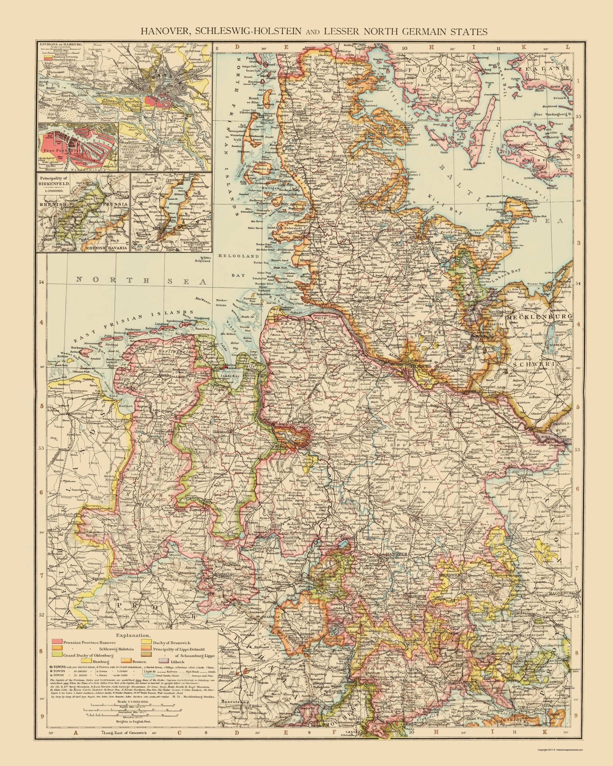 Historic Map - Hannover Schleswig Holstein Germany - Andree 1895 - 23 x ...