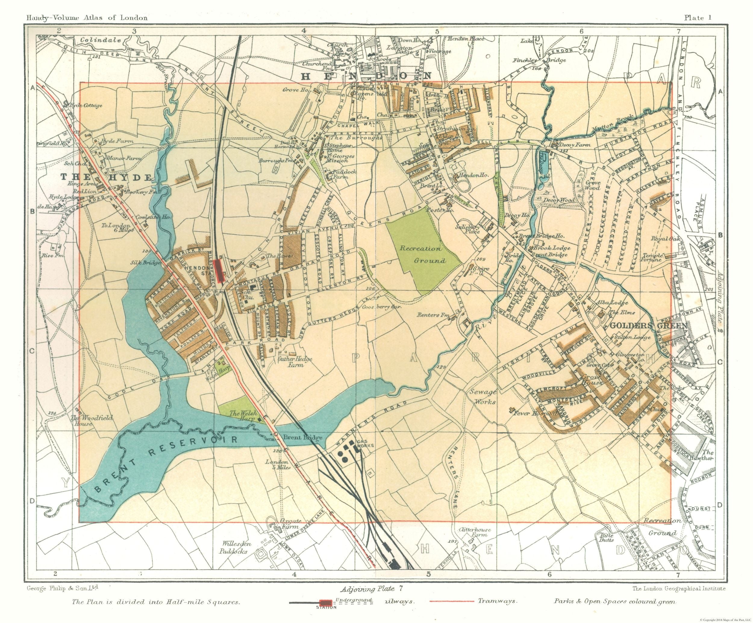 Historic Map - Hendon London England - Philip 1904 - 27.82 x 23 ...