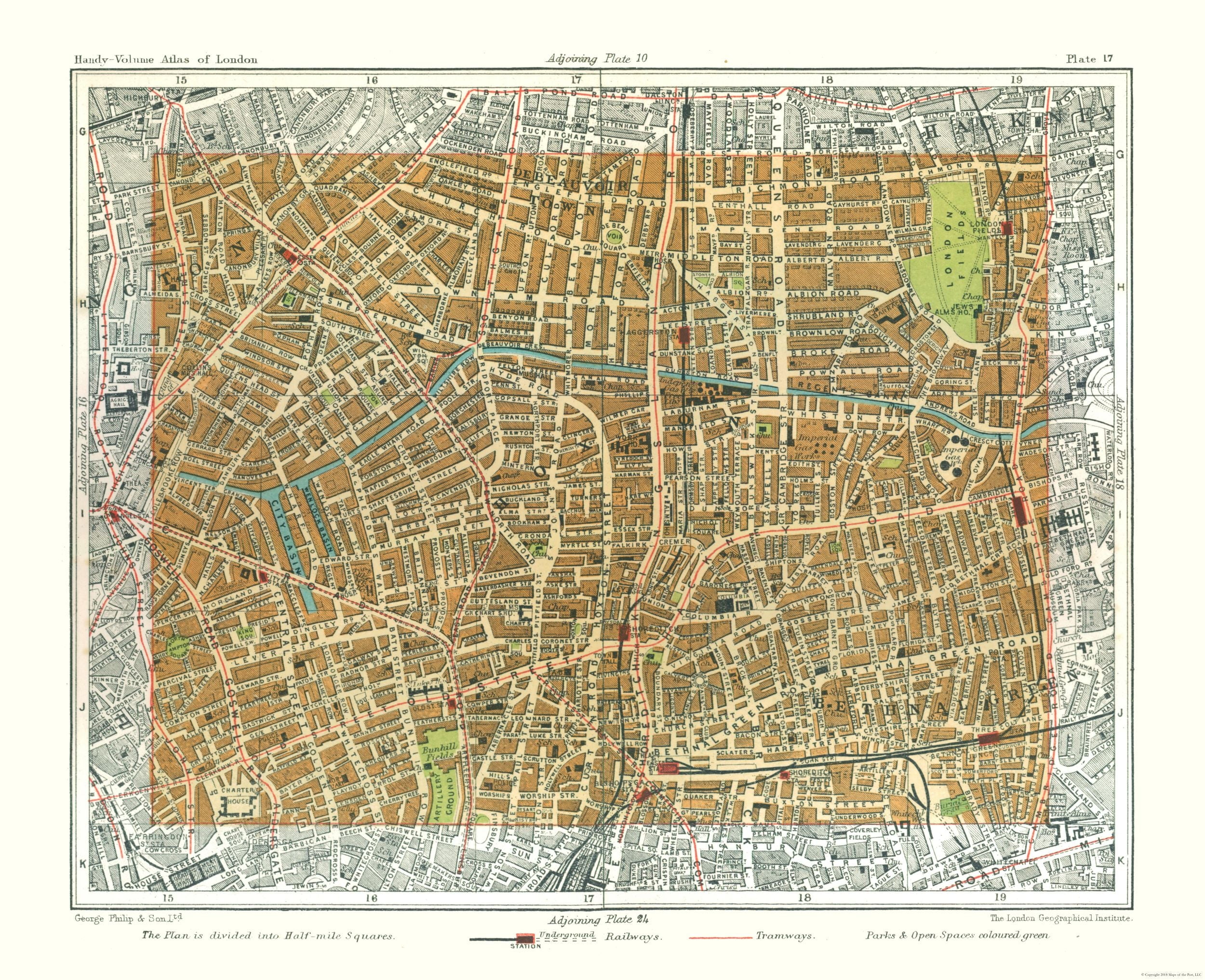Historic Map - Hoxton London England - Philip 1904 - Vintage Wall Art ...