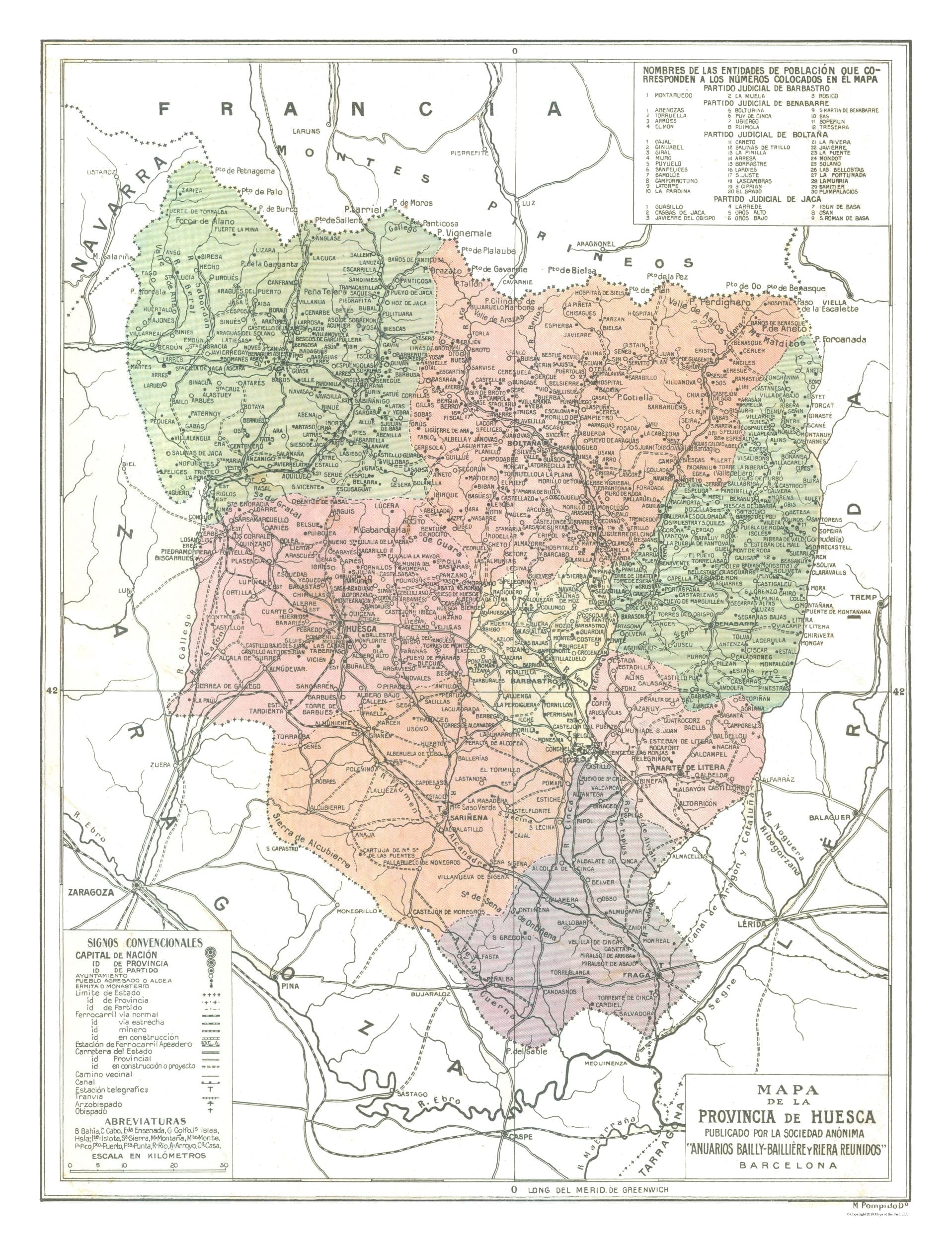 Historic Map - Huesca Spain - Pompido 1913 - Vintage Wall Art - Walmart.com