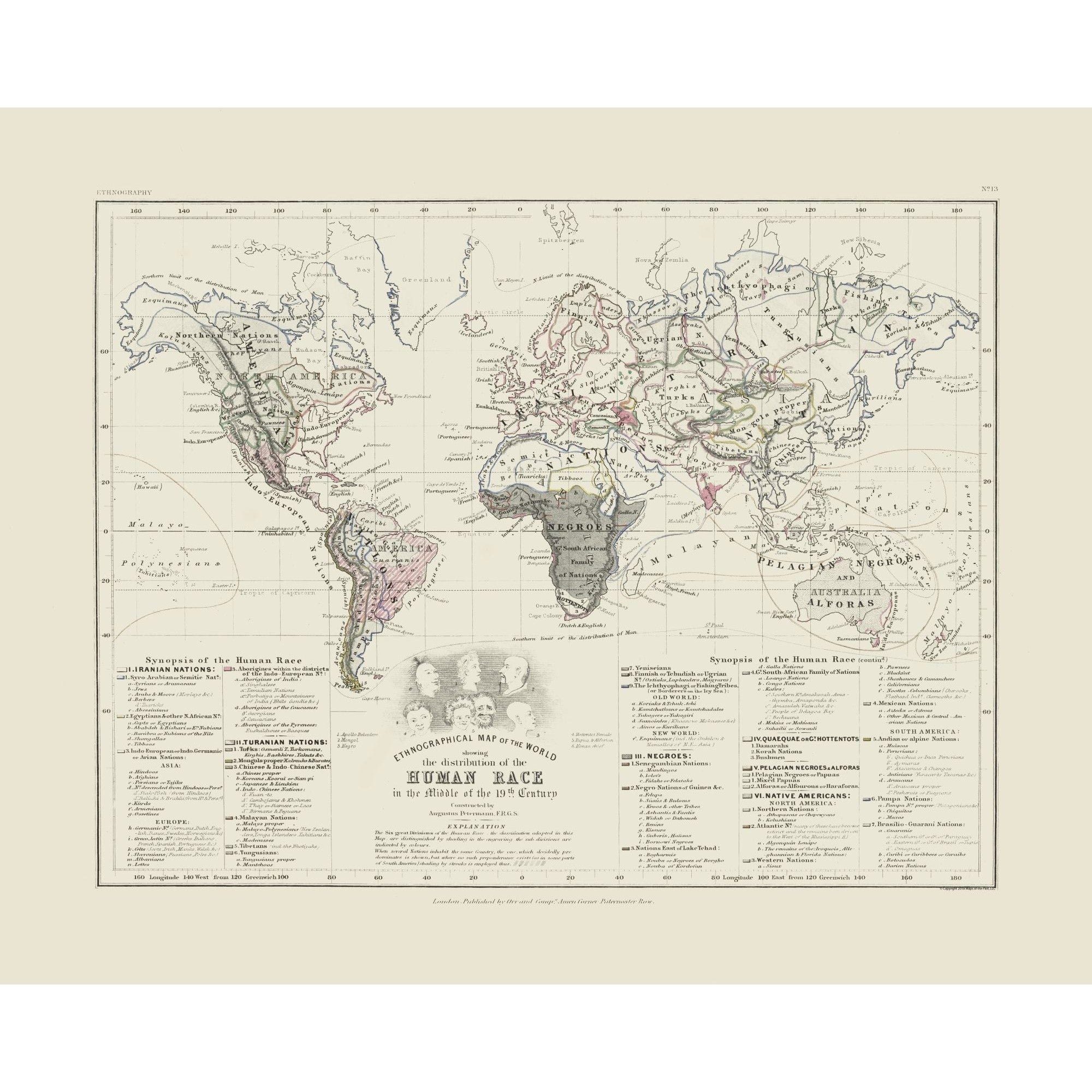 Historic Map - Human Races 19th Century - Petermann - 28.65 x 23 ...