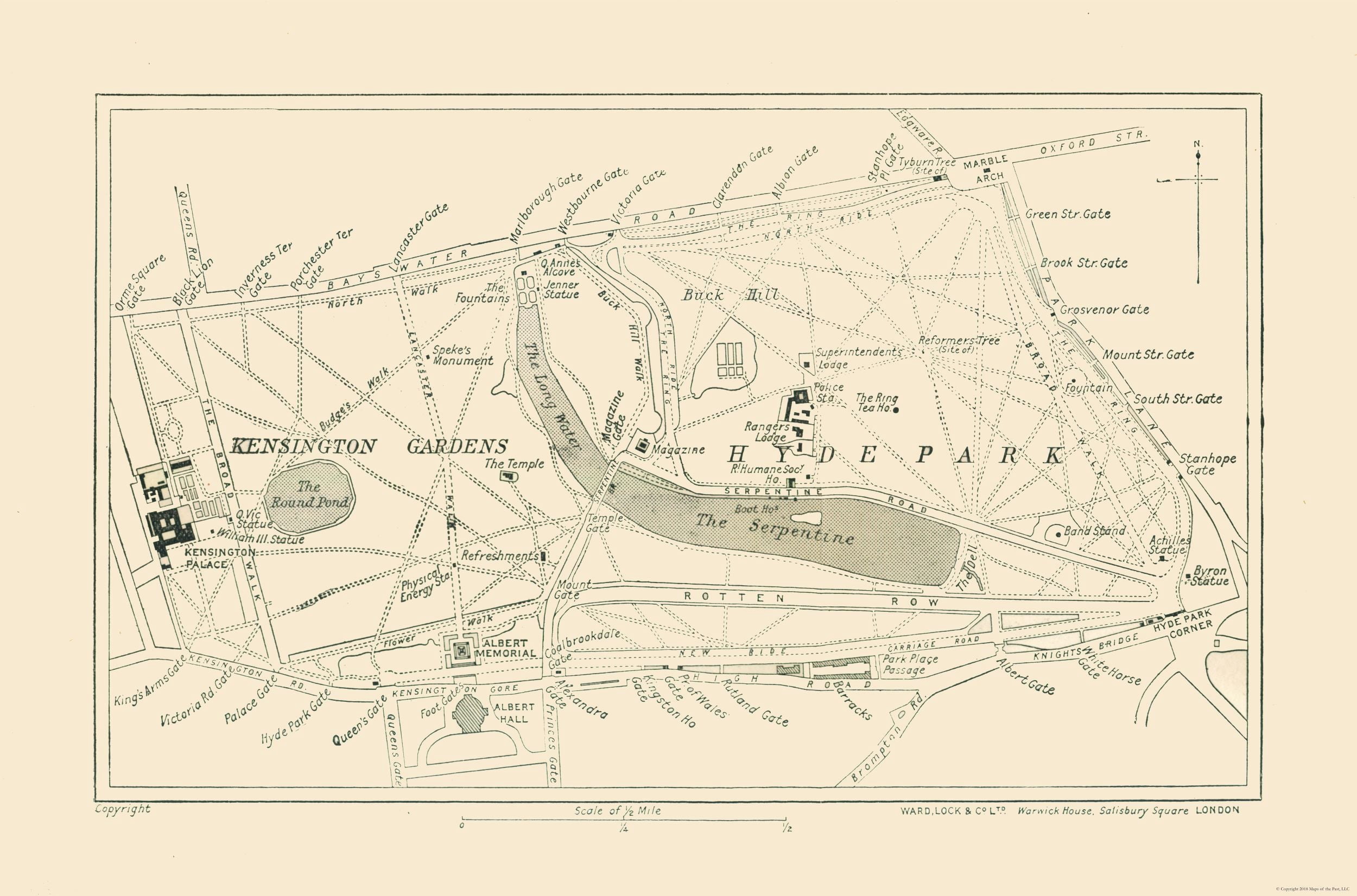 Historic Map - Hyde Park Kensington Gardens England - Ward 1913 ...