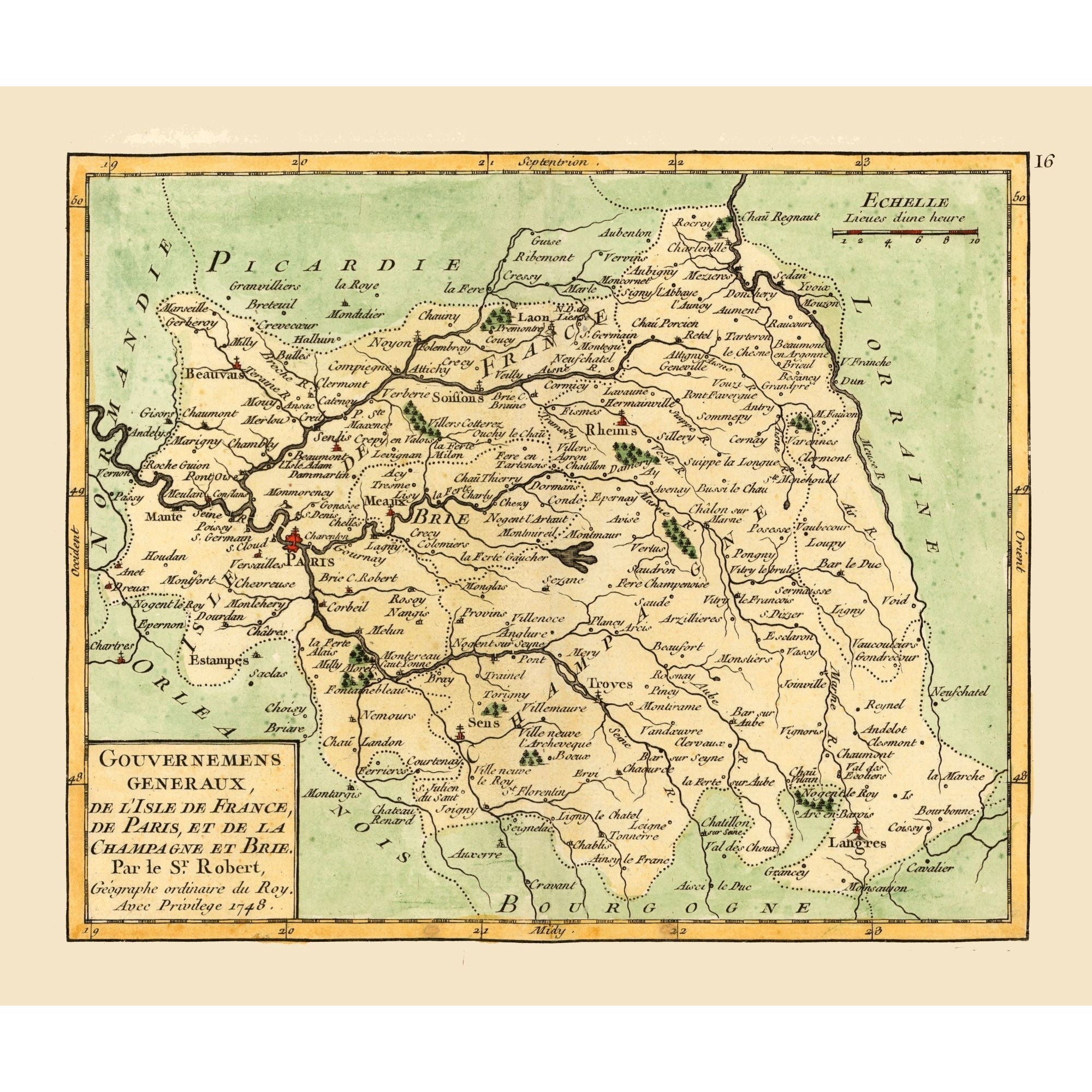 Historic Map - Ile-de-France Brie Champagne France - Robert 1748 - 27. ...