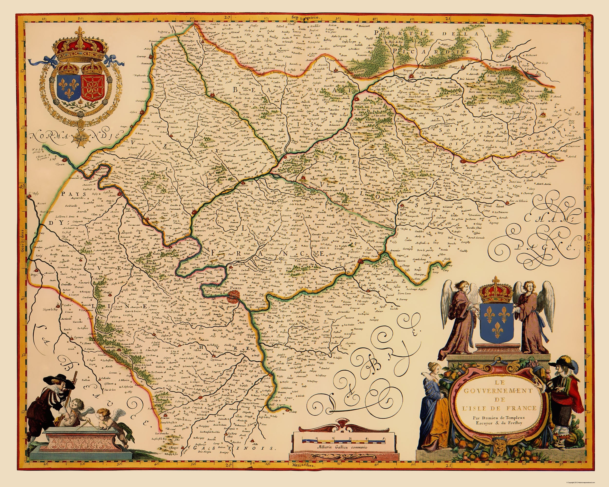 Historic Map - Ile de France Region France - Blaeu 1635 - 23 x 28.78 ...