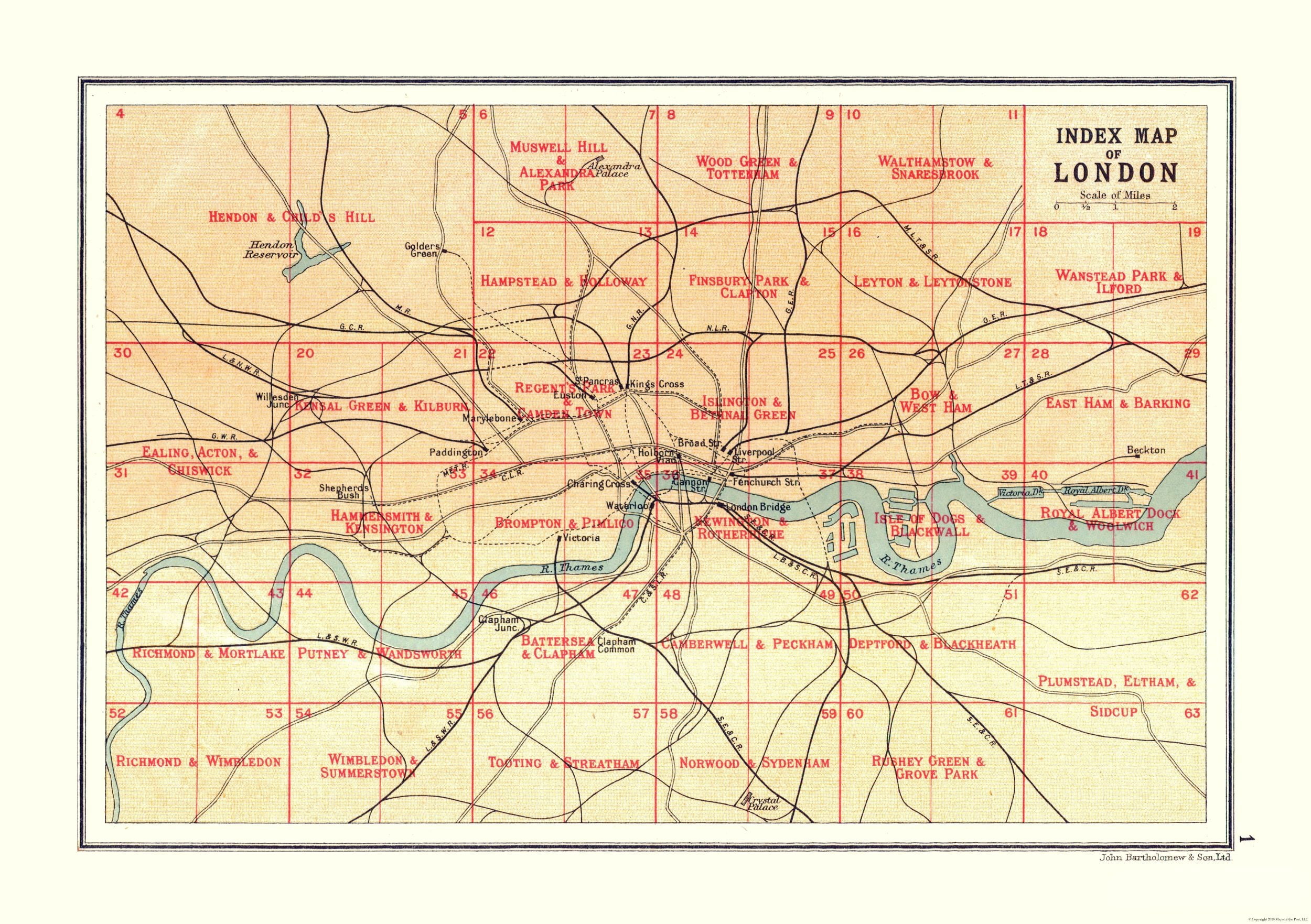 Historic Map - Index London - Bartholomew 1921 - 32.62 x 23 - Vintage ...