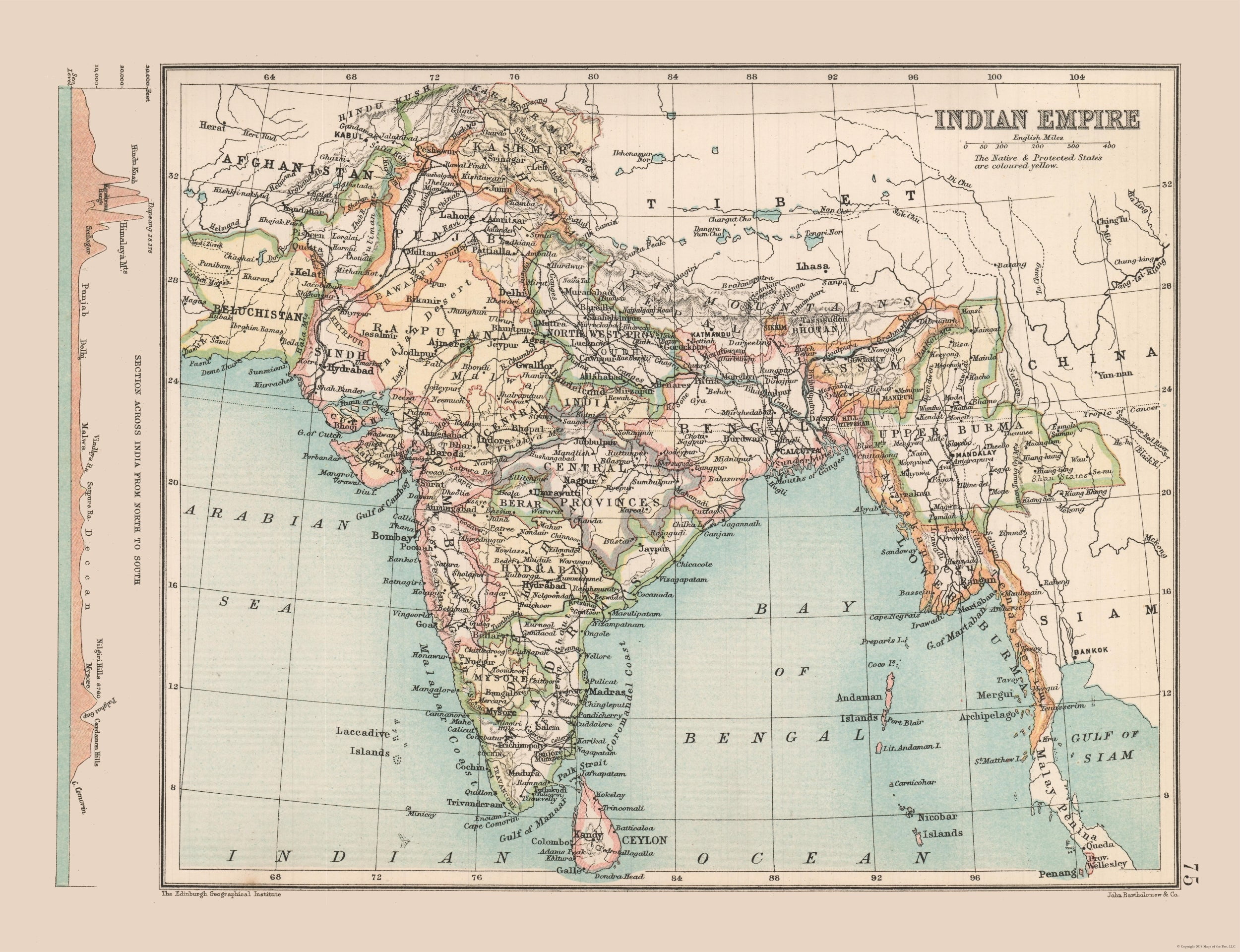 Historic Map - India Empire - Bartholomew 1892 - 29.97 x 23 - Vintage ...