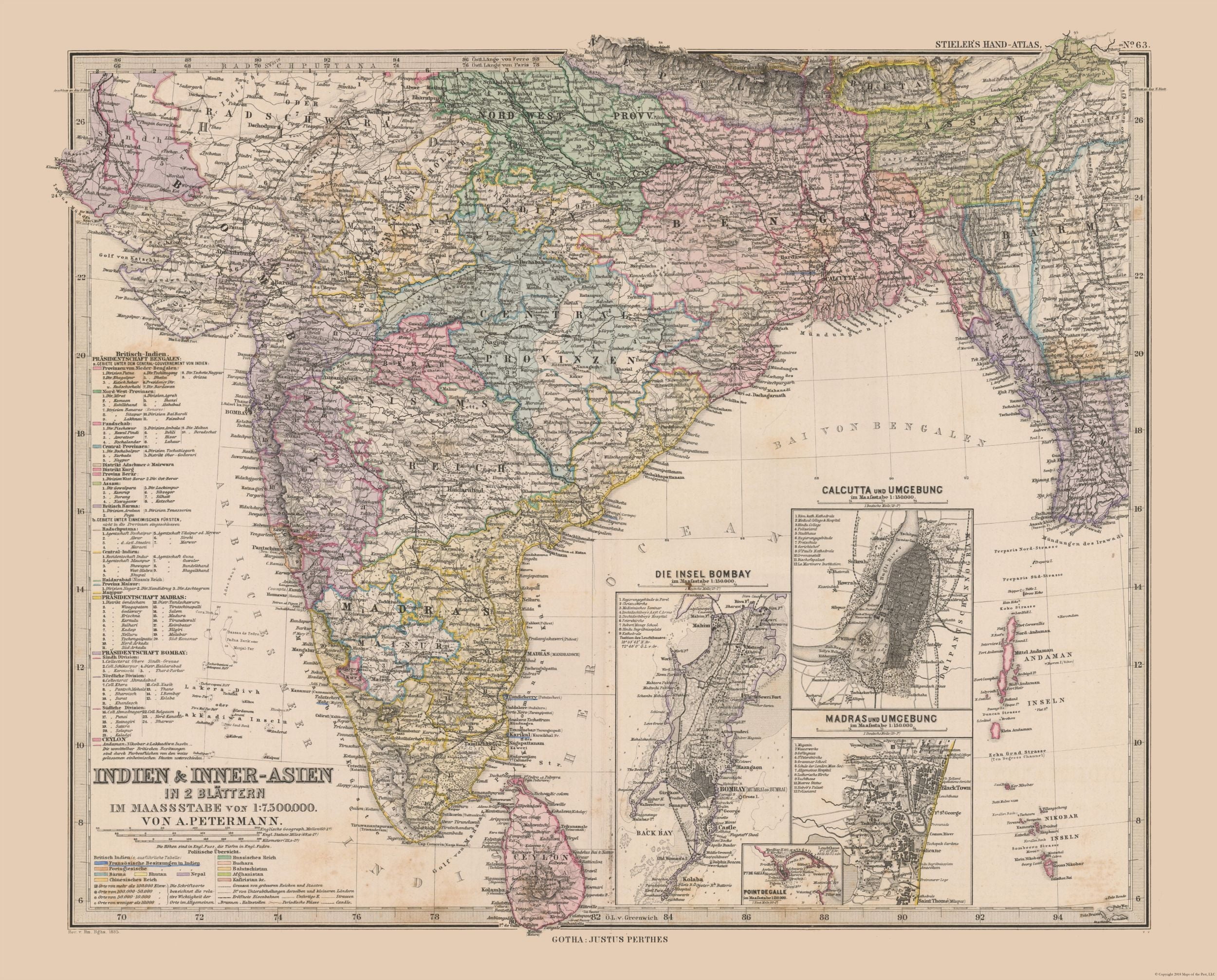 Historic Map - India - Stieler 1885 - 28.55 x 23 - Vintage Wall Art ...