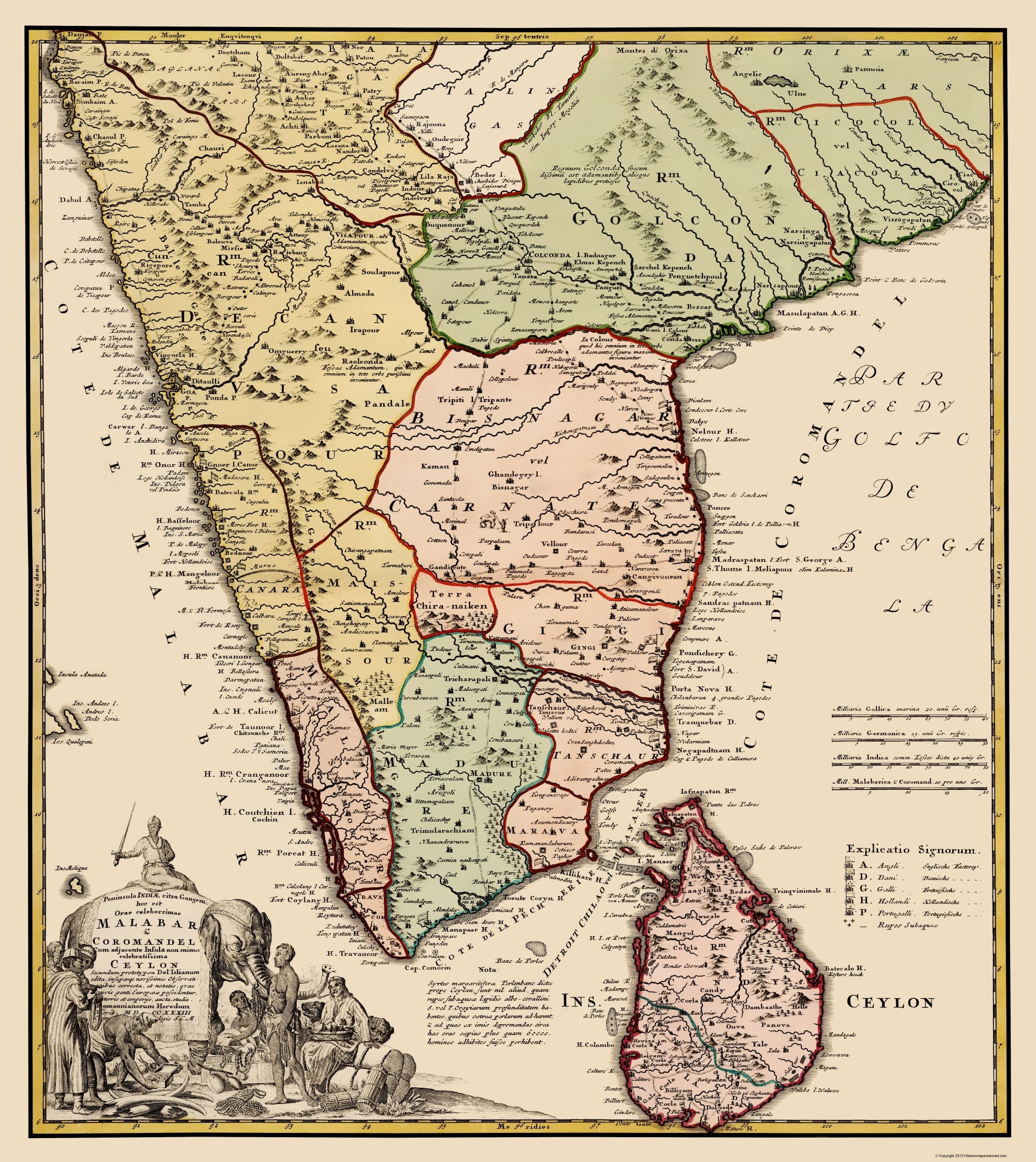 Historic Map - Indian Peninsula Sri Lanka - Homann 1733 - Vintage Wall ...