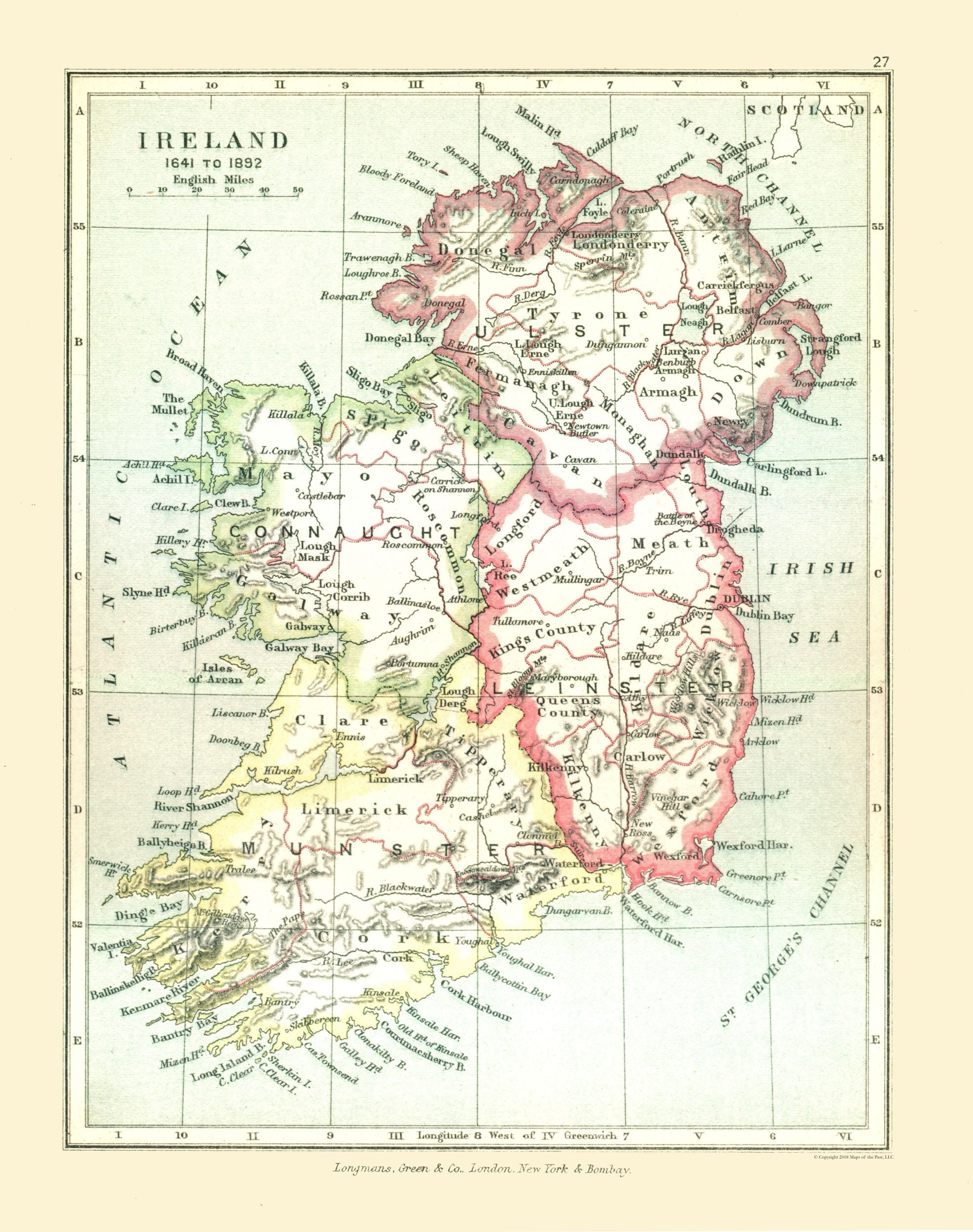 Historic Map - Ireland 1641 - Gardiner 1902 - 23 x 29.13 - Vintage Wall ...