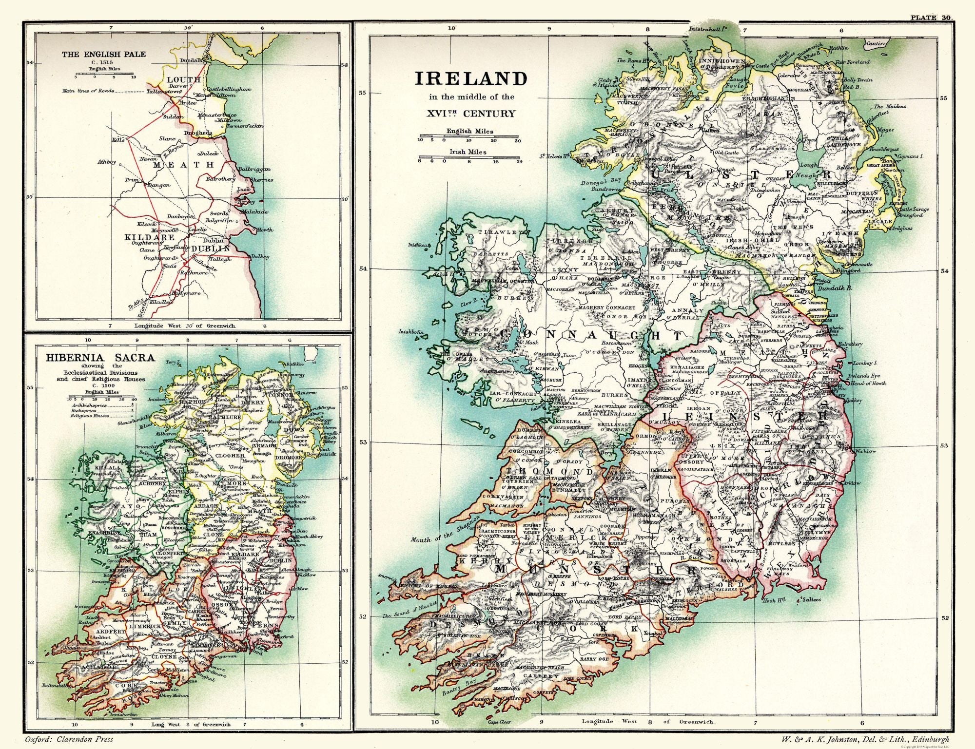 Historic Map - Ireland 16th Century - Poole 1902 - 29.93 x 23 - Vintage ...