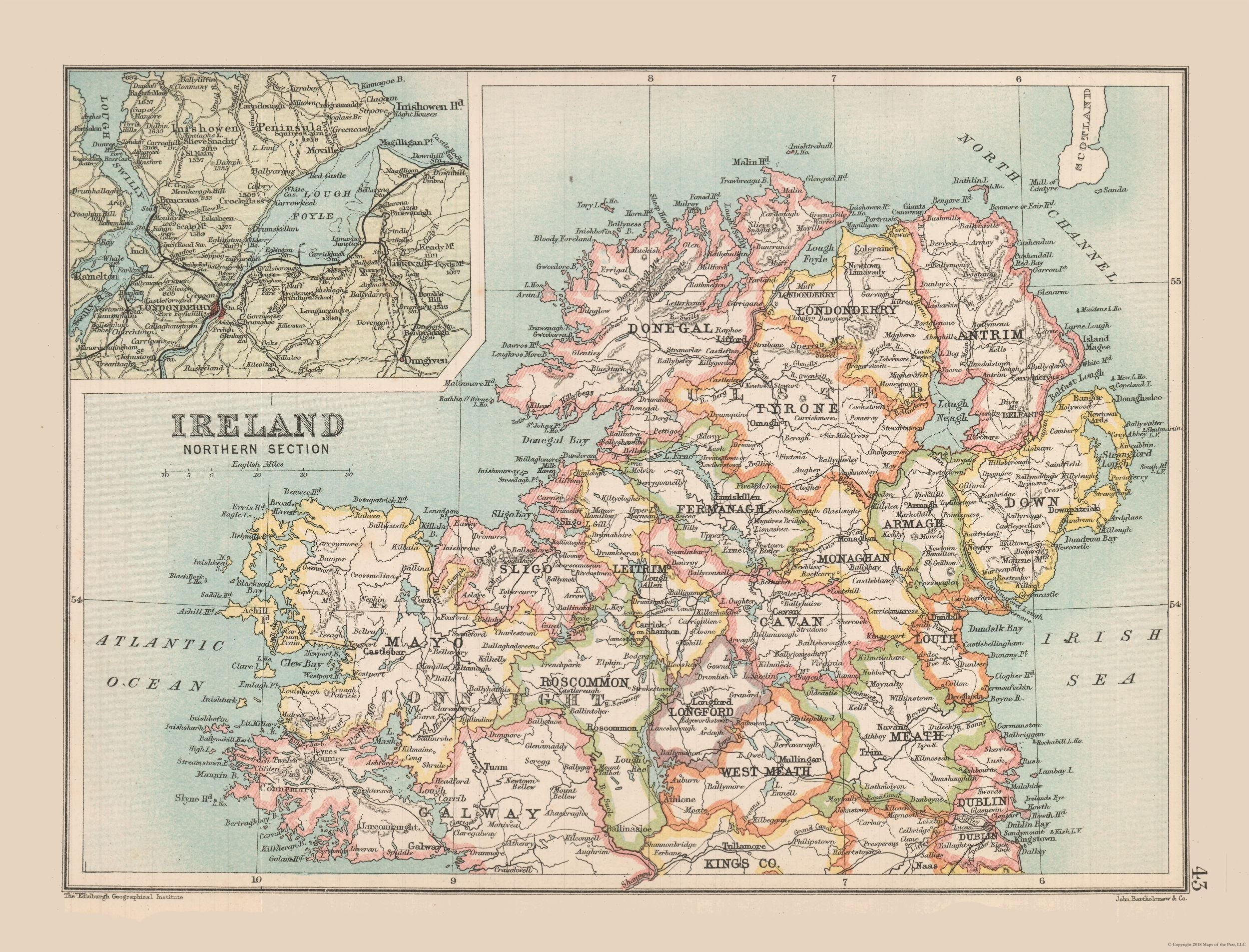 Historic Map - Ireland Northern - Bartholomew 1892 - Vintage Wall Art ...