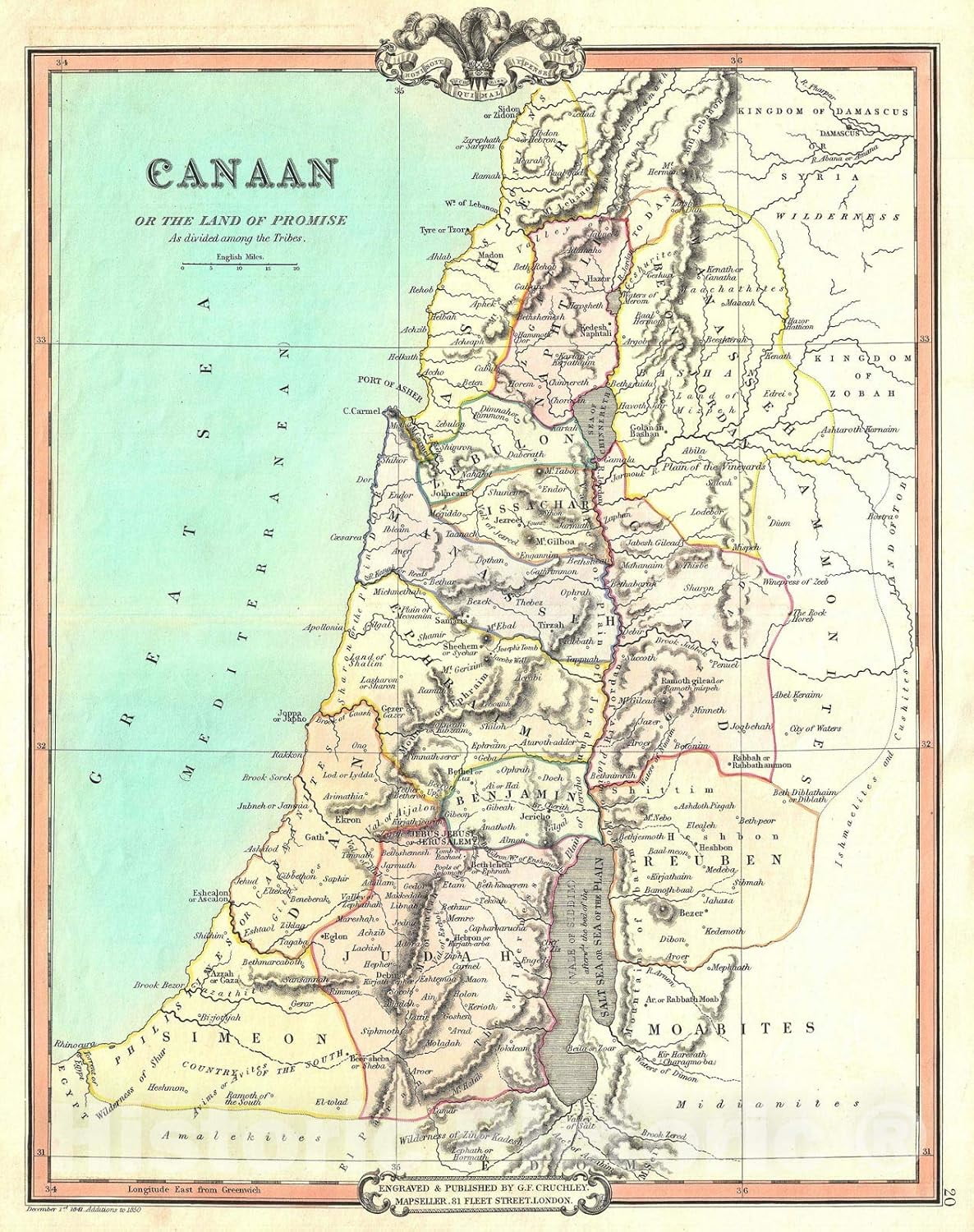 Historic Map : Israel, Palestine or Holy Land Showing 12 Tribes ...