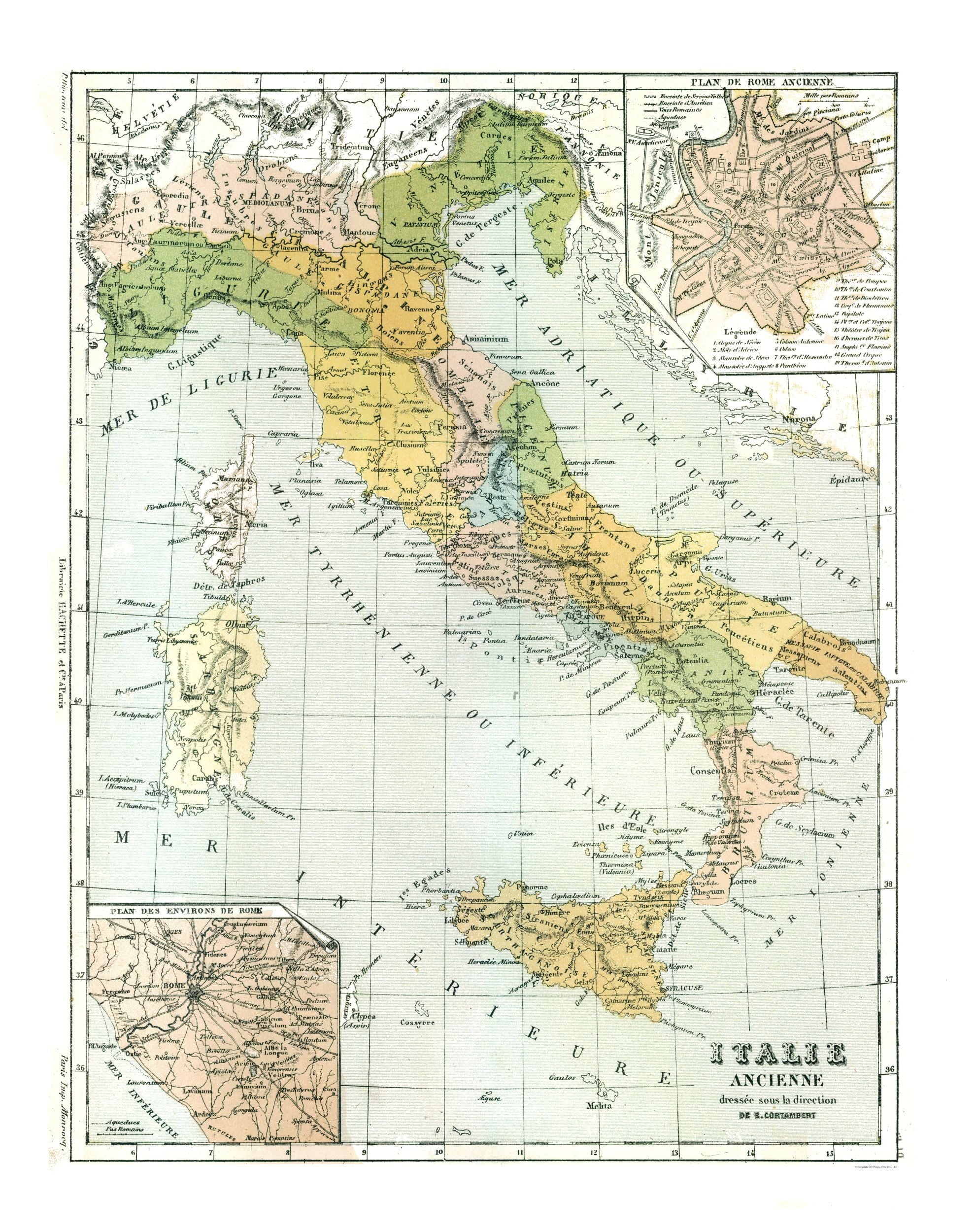 Historic Map - Italy Ancient - Cortambert 1880 - Vintage Wall Art ...