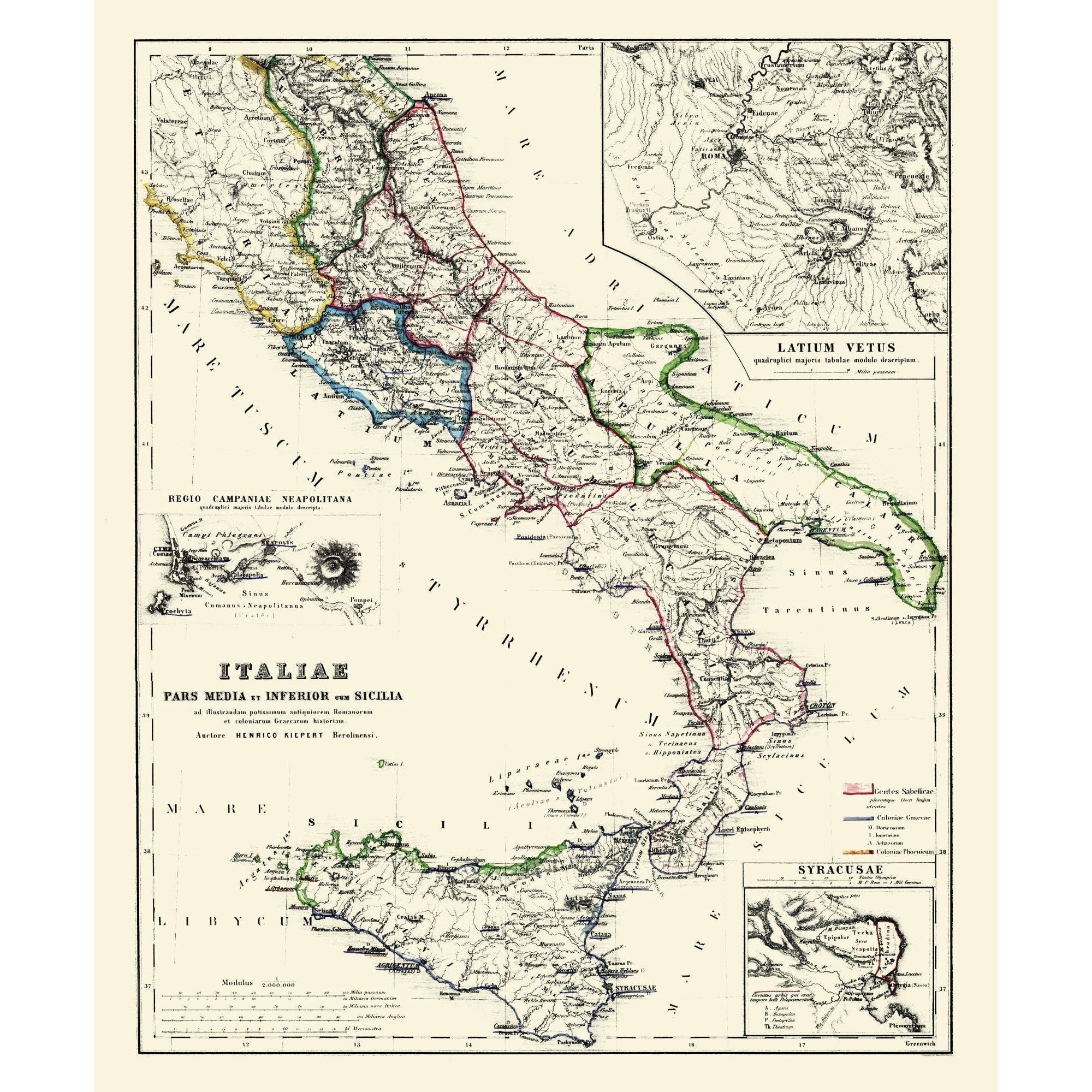 Historic Map - Italy Central South - Kiepert 1903 - Vintage Wall Art ...