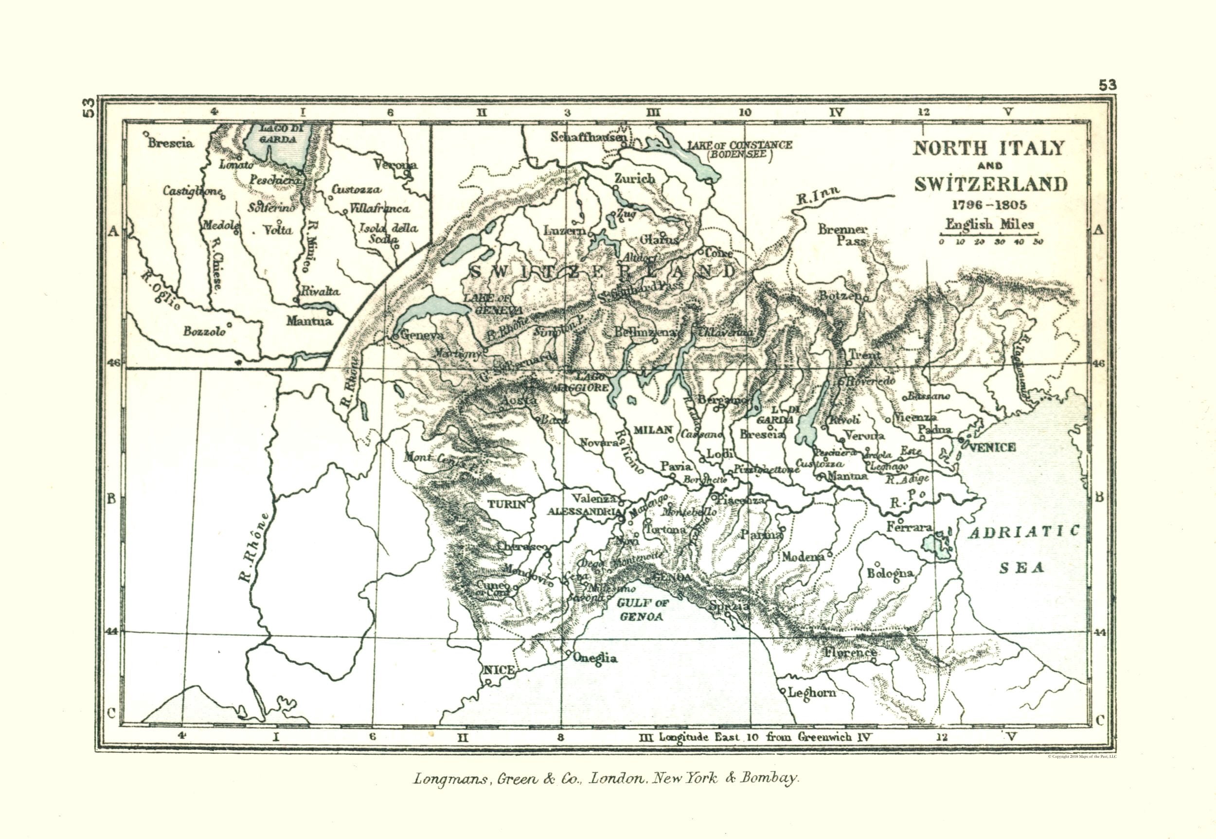 Historic Map - Italy Switzerland 1805 - Gardiner 1902 - 33.34 x 23 ...