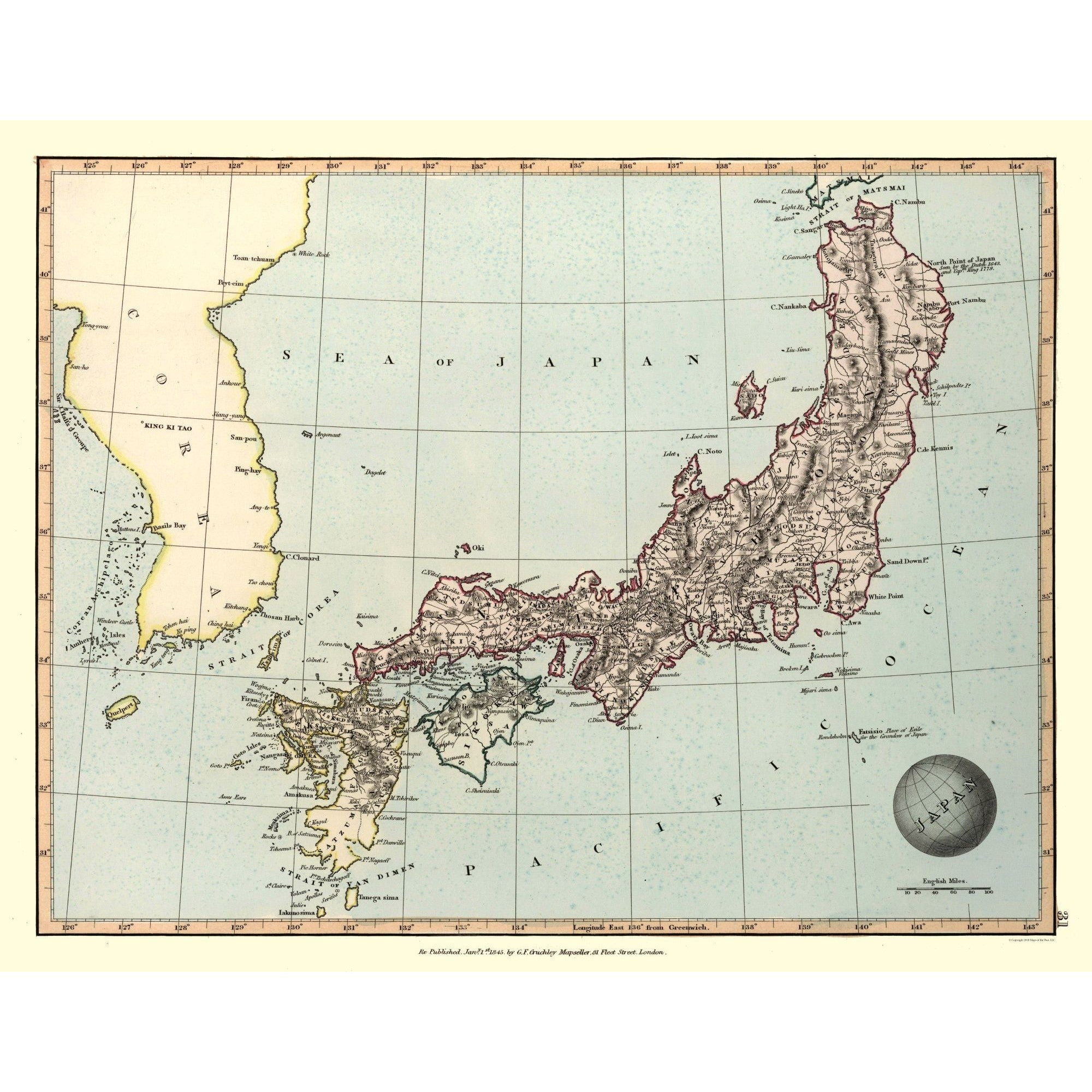Historic Map - Japan - Gruchley 1845 - 29.49 x 23 - Vintage Wall Art ...
