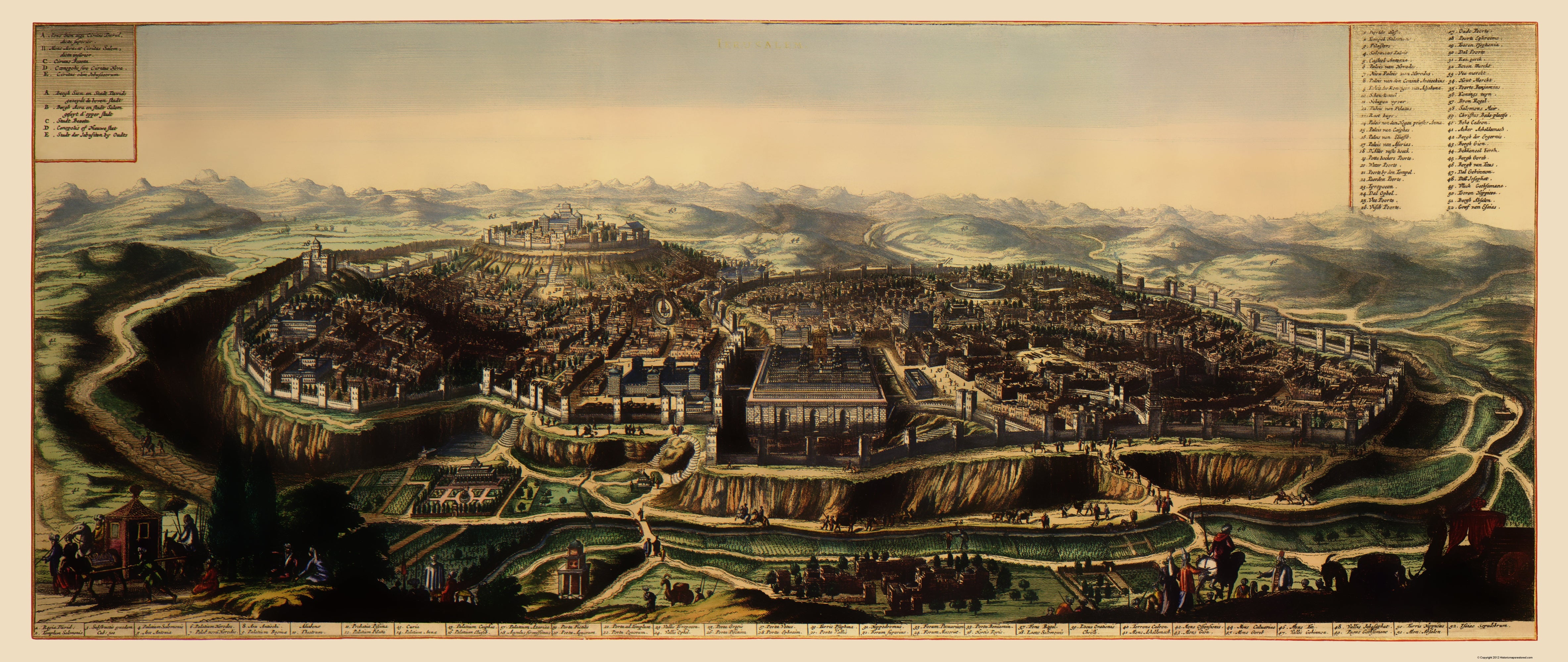 Historic Map - Jerusalem Israel - 1690 - 23 x 54.45 - Vintage Wall Art ...