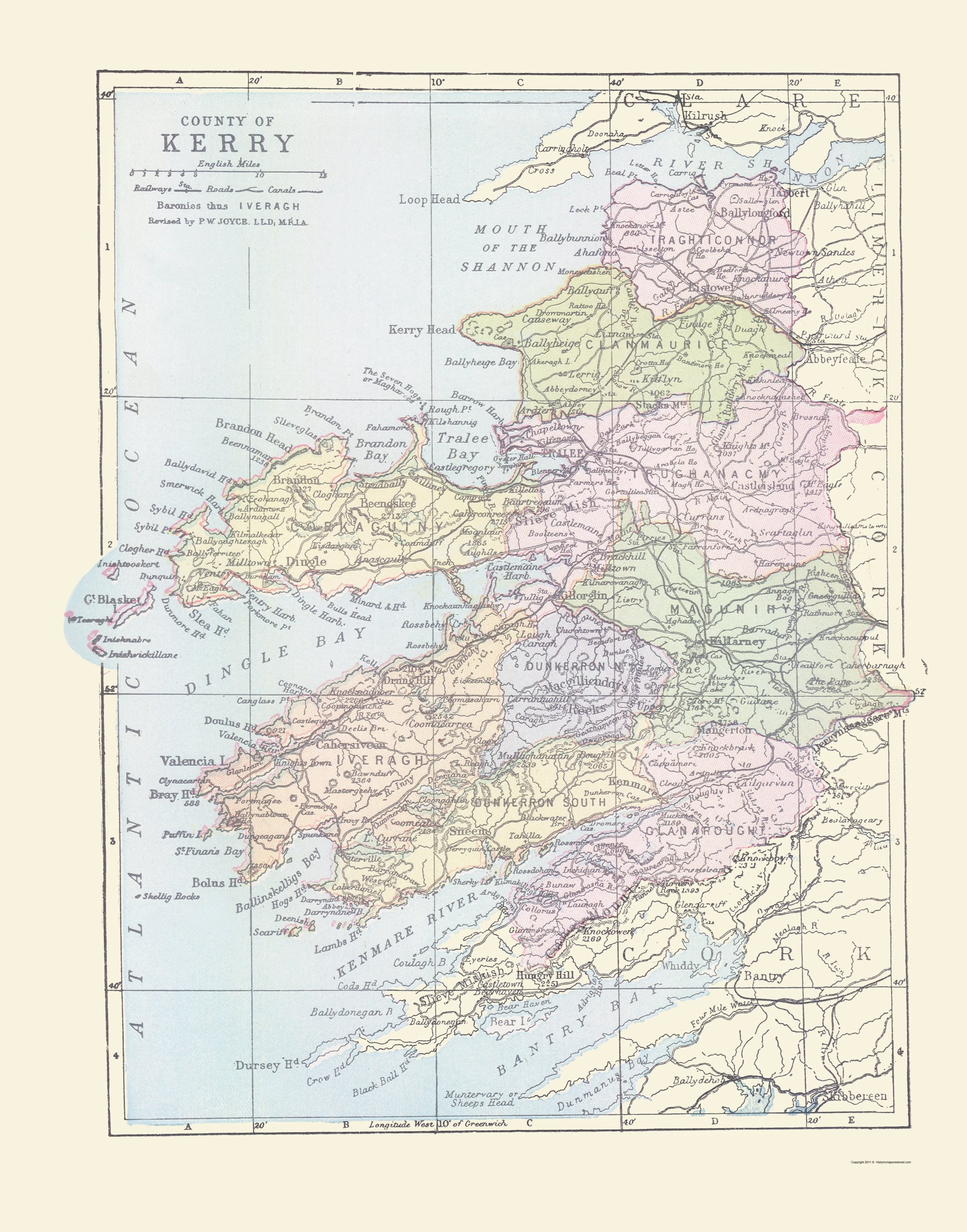 Historic Map - Kerry County Ireland - Bartholomew 1882 - 23 x 29.30 ...