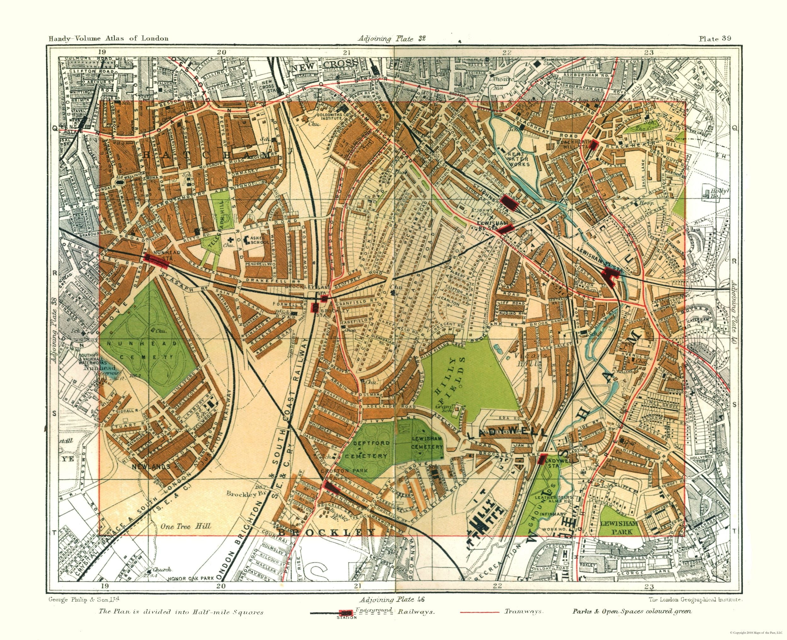 Historic Map - Ladywell London England - Philip 1904 - Vintage Wall Art ...