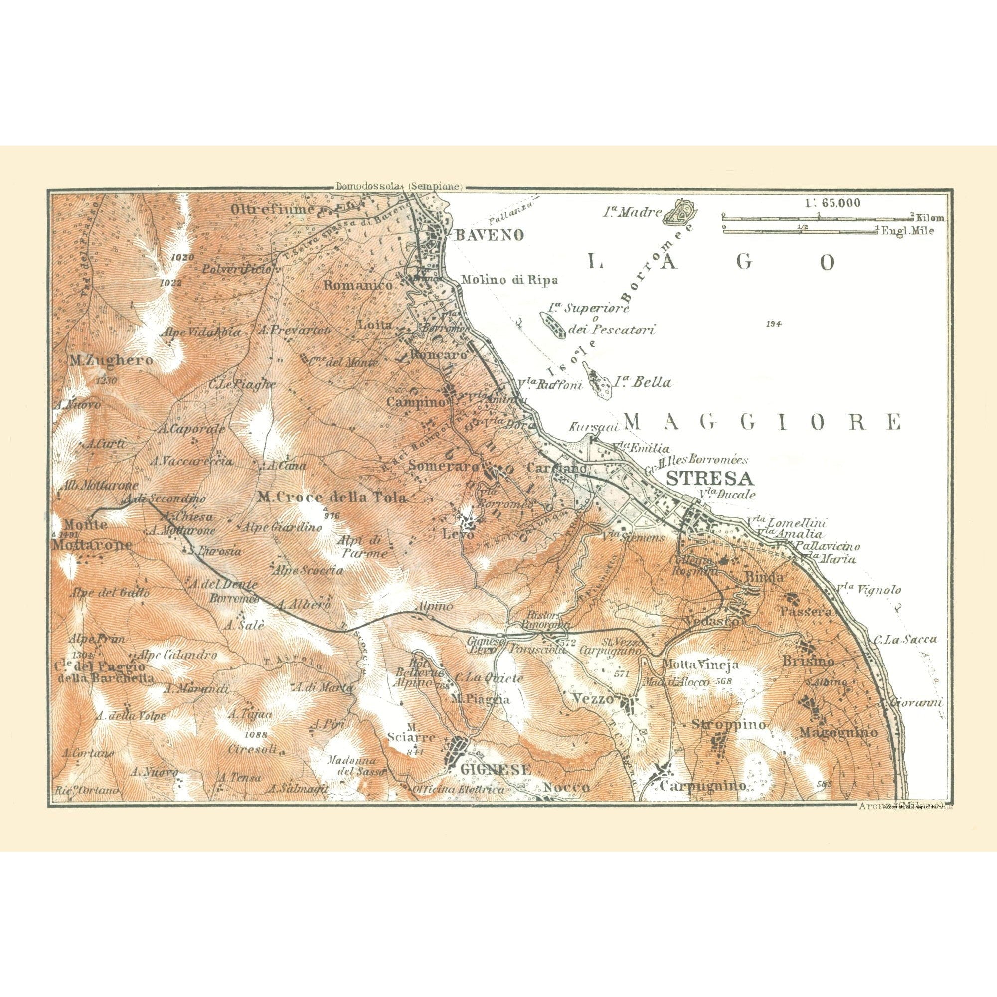 Historic Map - Lake Maggiore Italy Northern - Bertarelli 1914 - 32.47 x ...