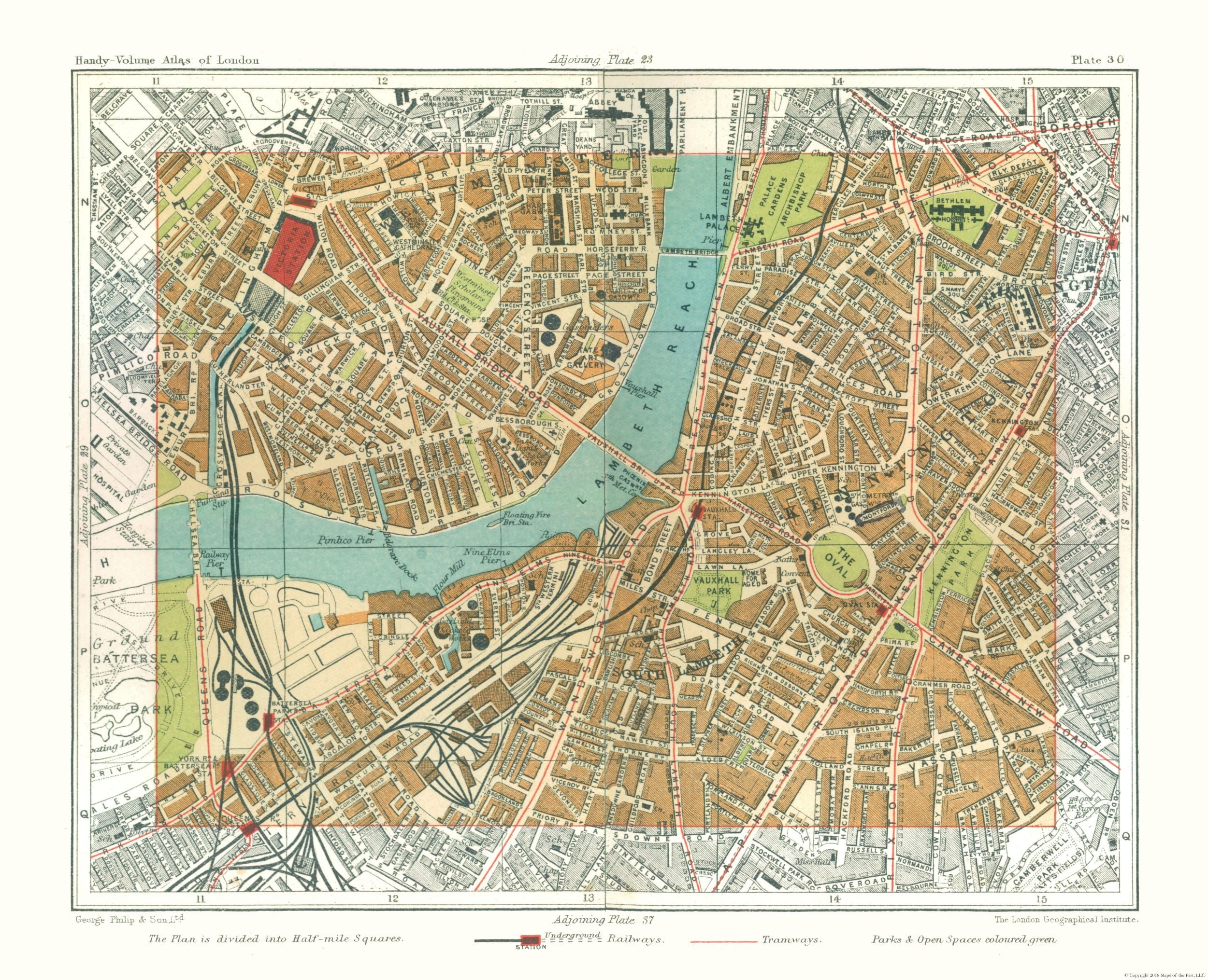 Historic Map - Lambeth London England - Philip 1904 - 28.31 x 23 ...
