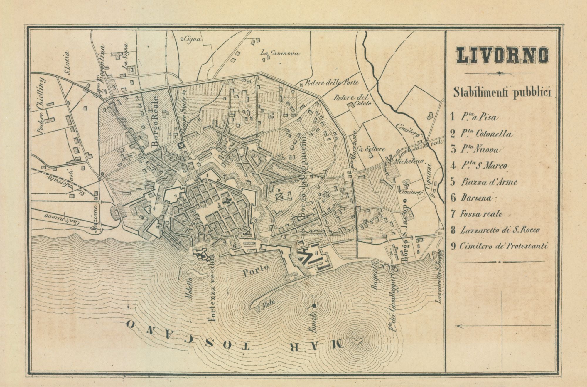Historic Map - Livorno Italy - Castro 1870 - 34.91 x 23 - Vintage Wall ...