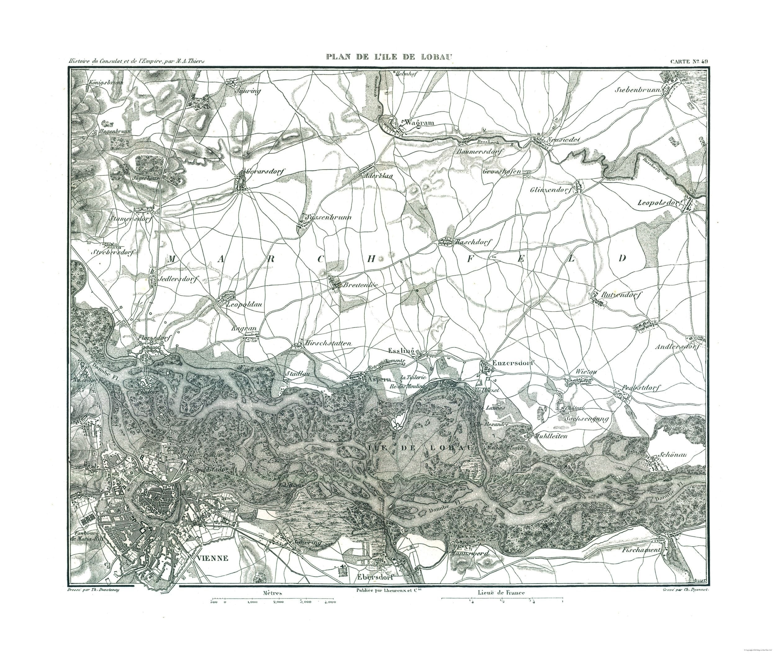 Historic Map - Lobau Austria - Thiers 1866 - 27.30 x 23 - Vintage Wall ...