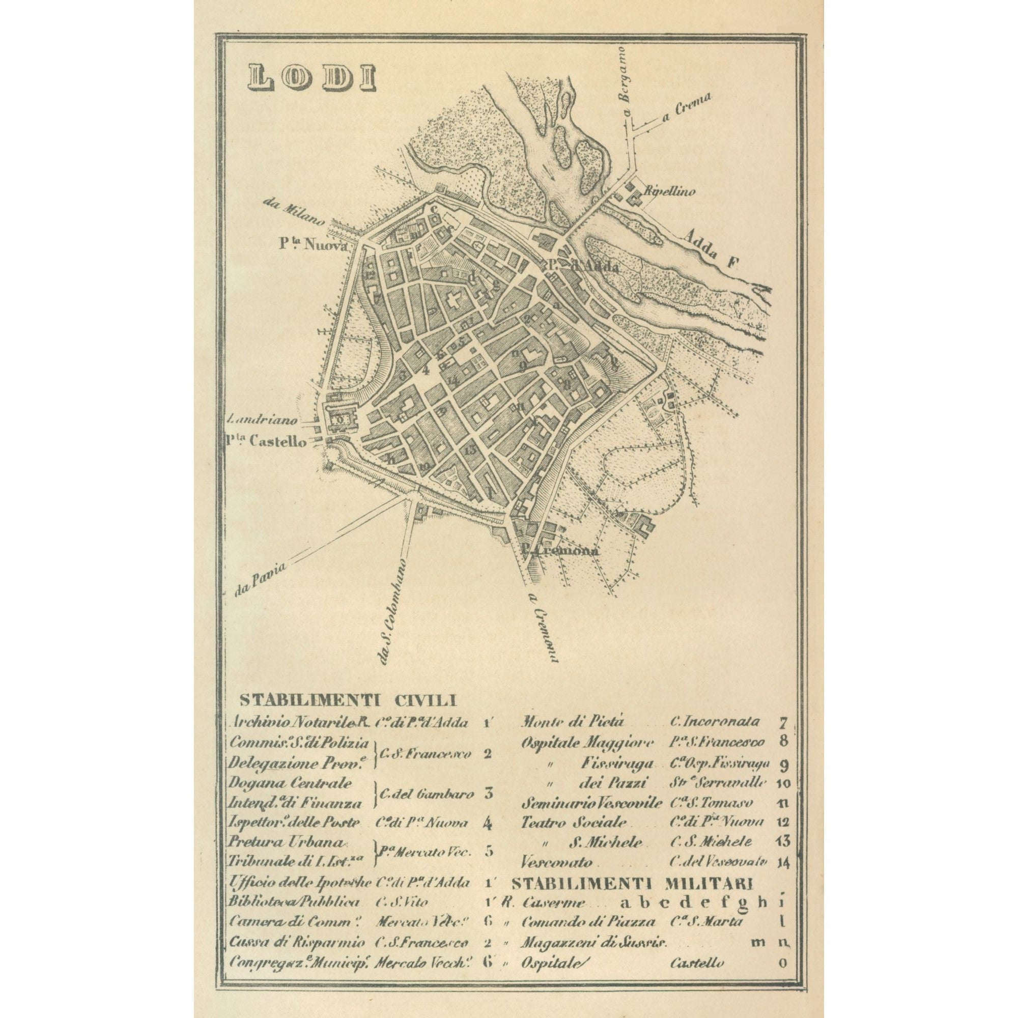 Historic Map - Lodi Italy - Castro 1870 - 23 x 37.14 - Vintage Wall Art ...
