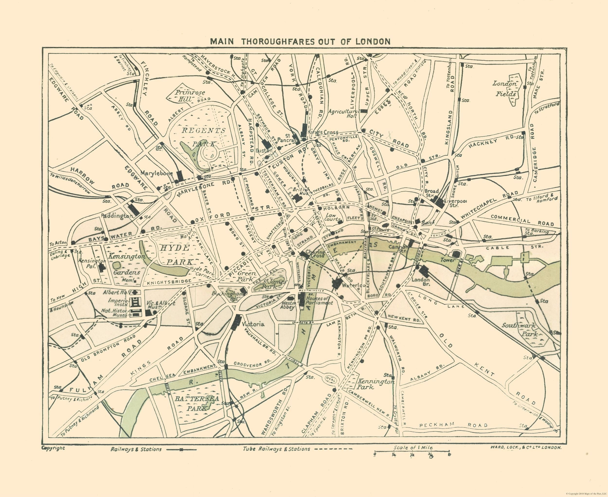 Historic Map - London England Thoroughfares - Ward 1913 - 28.15 x 23 ...