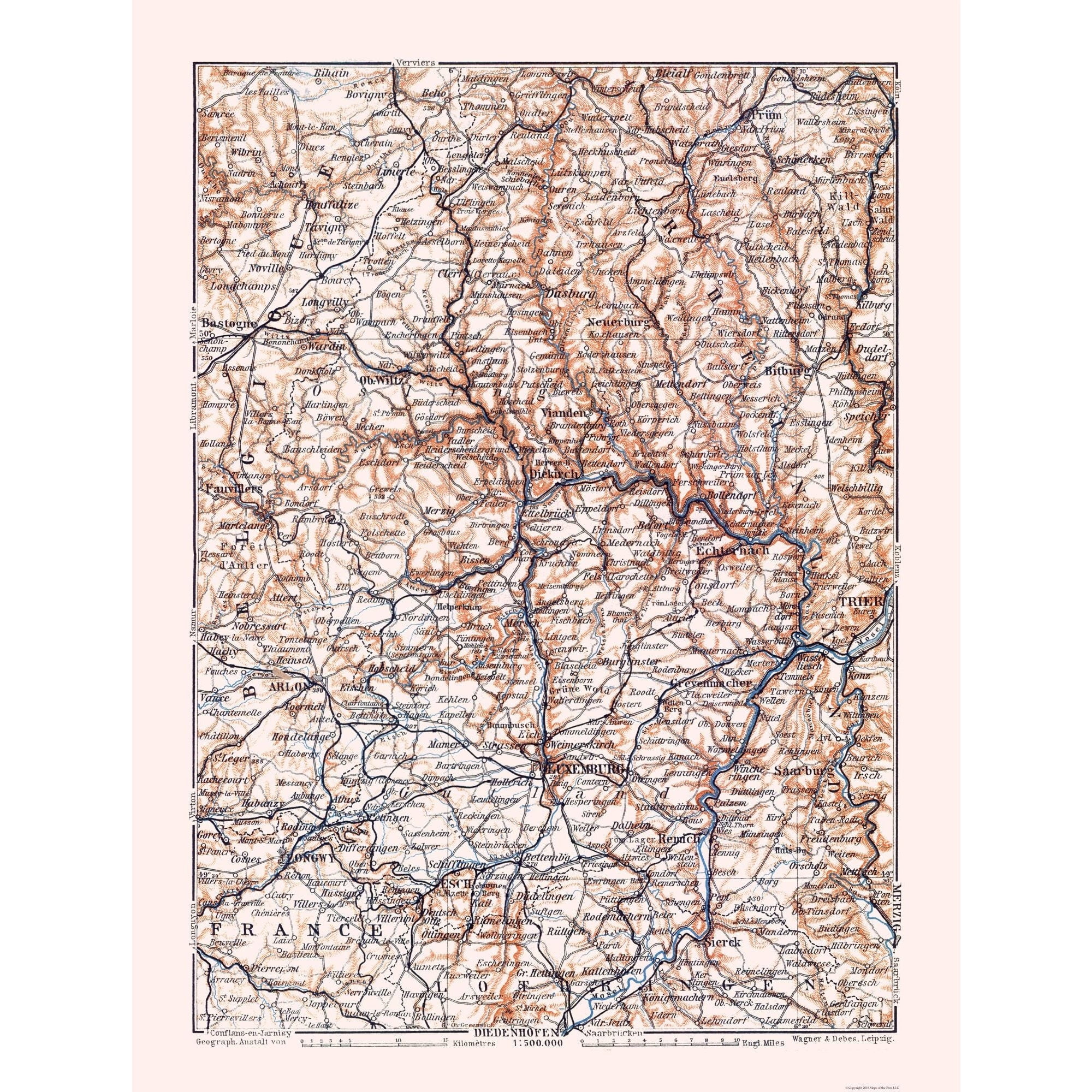 Historic Map - Luxemburg Belgium Germany France - Baedeker 1910 - 23 x ...