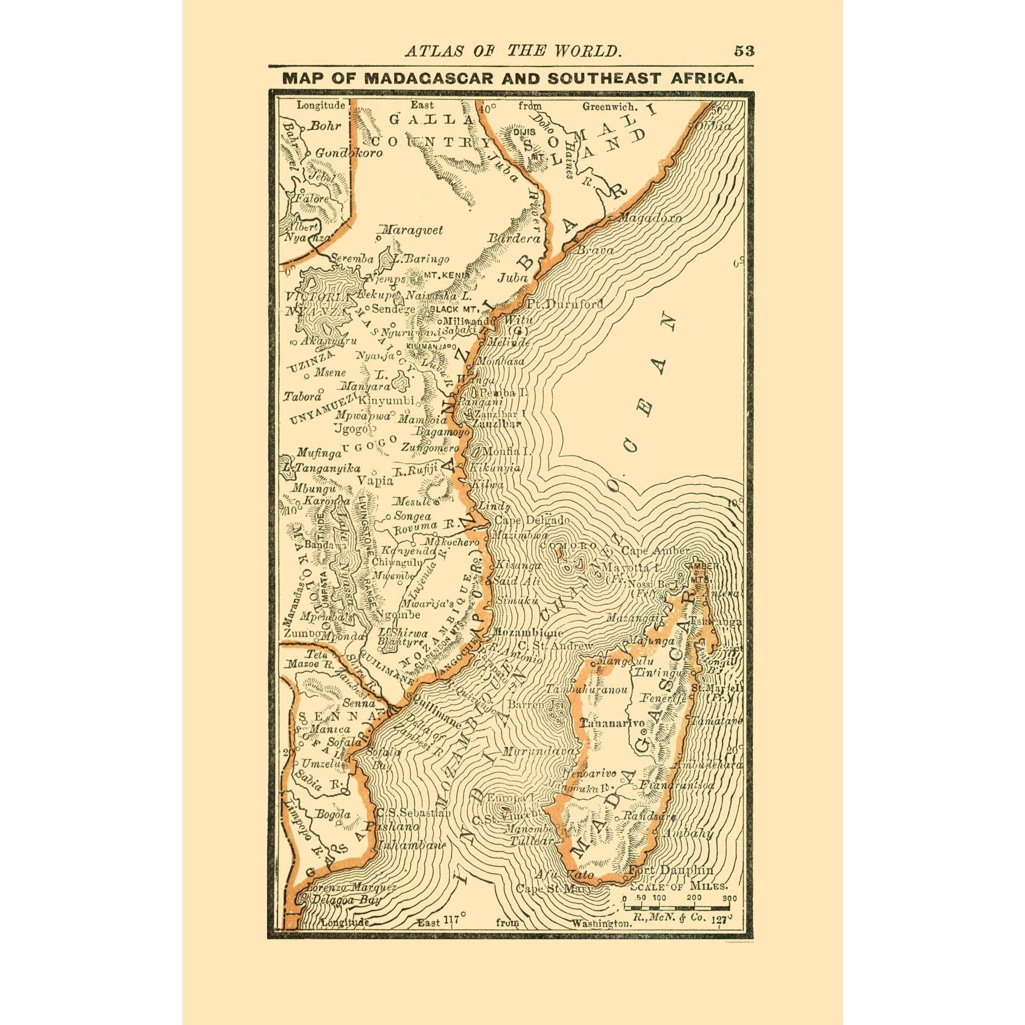Historic Map - Madagascar South East Africa - Alden 1886 - Vintage Wall ...