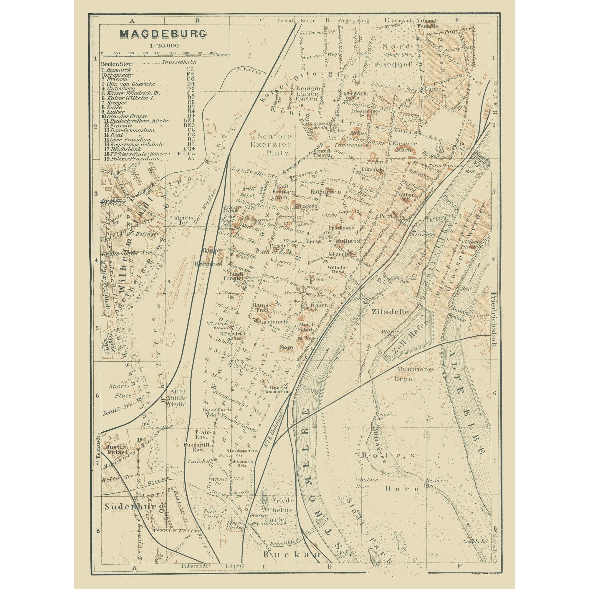 Historic Map - Magdeburg Germany - Baedeker 1914 - 23 x 30.72 - Vintage ...