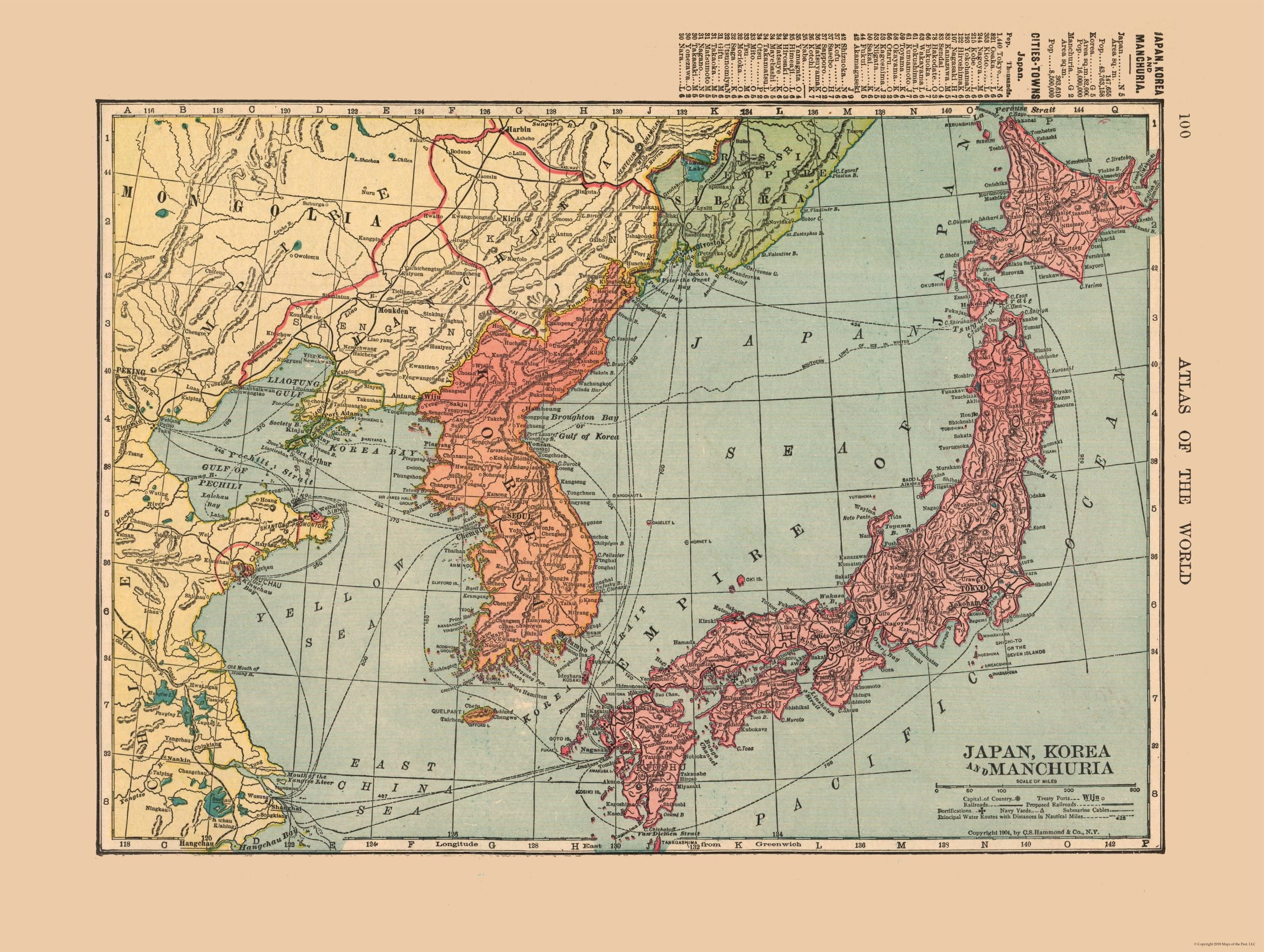 Historic Map - Manchuria Korea Japan China - Hammond 1910 - Vintage ...