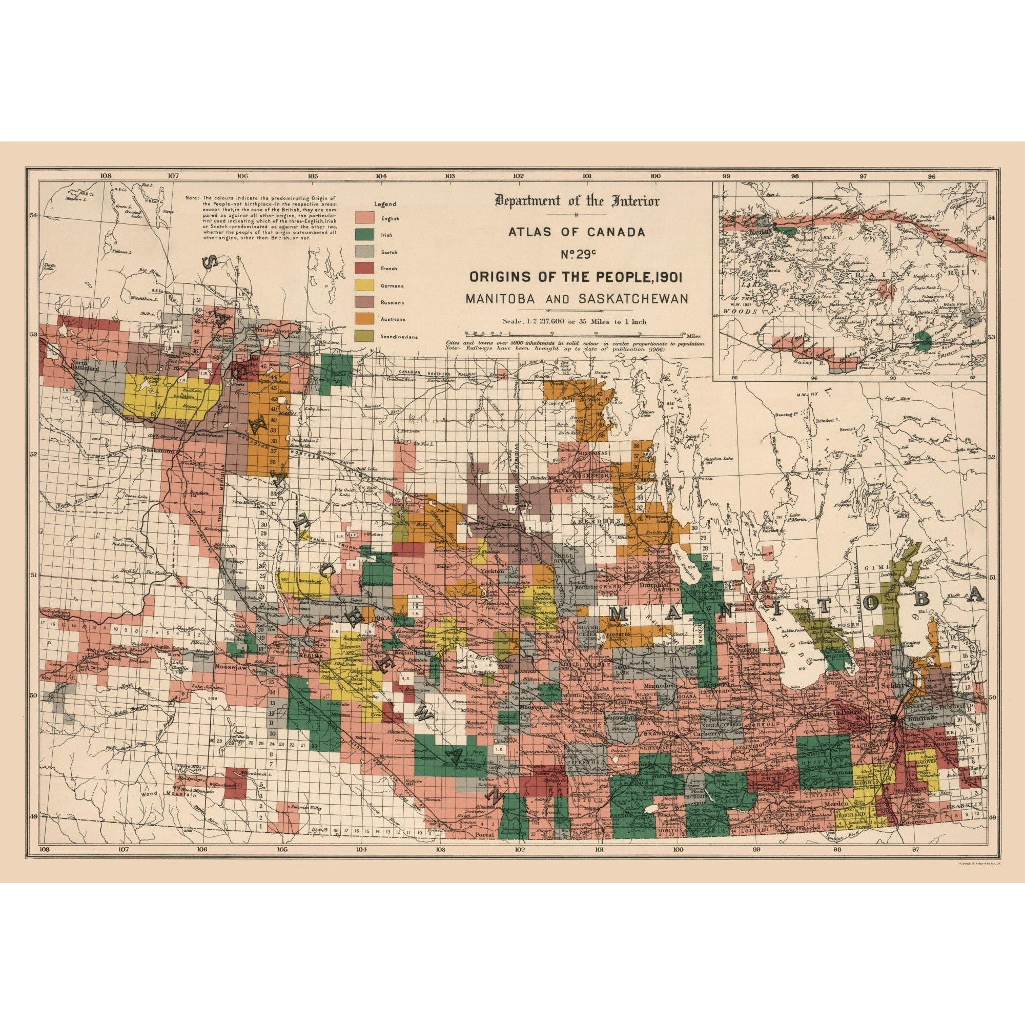Historic Map - Manitoba Saskatchewan Canada - White 1906 - Vintage Wall ...